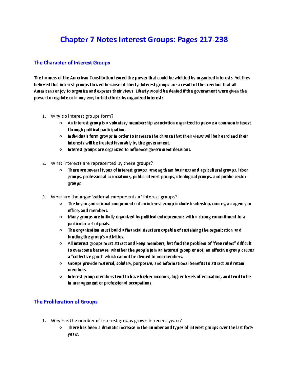 Chapter 7 Notes Interest Groups Pages 217-238 - Chapter 7 Notes ...