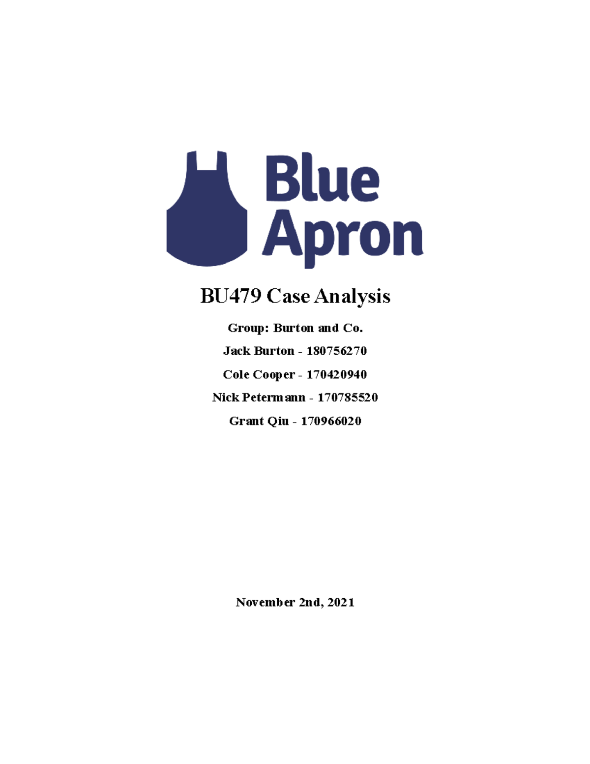 Blue Apron Case Analysis Burton and Co - BU479 Case Analysis Group ...