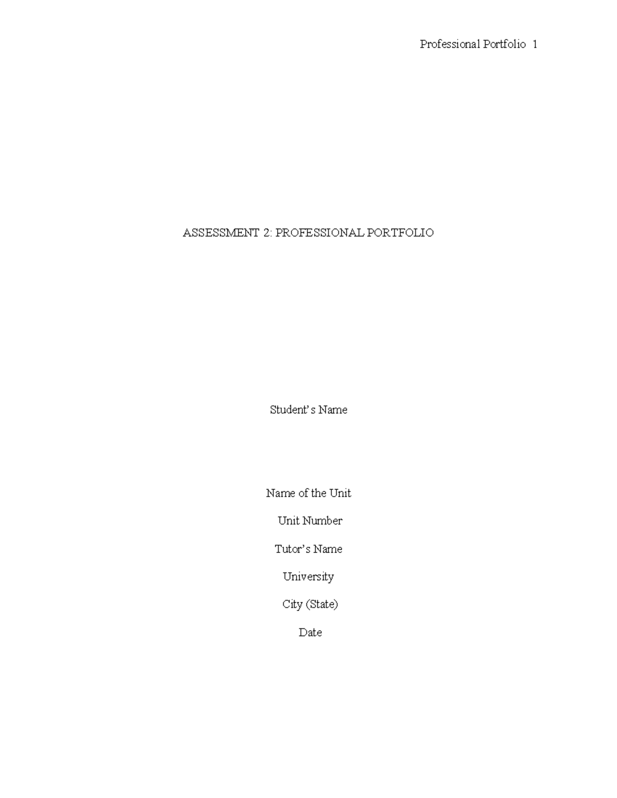 Order No1110605 - ASSIGNMENT - ASSESSMENT 2: PROFESSIONAL PORTFOLIO ...