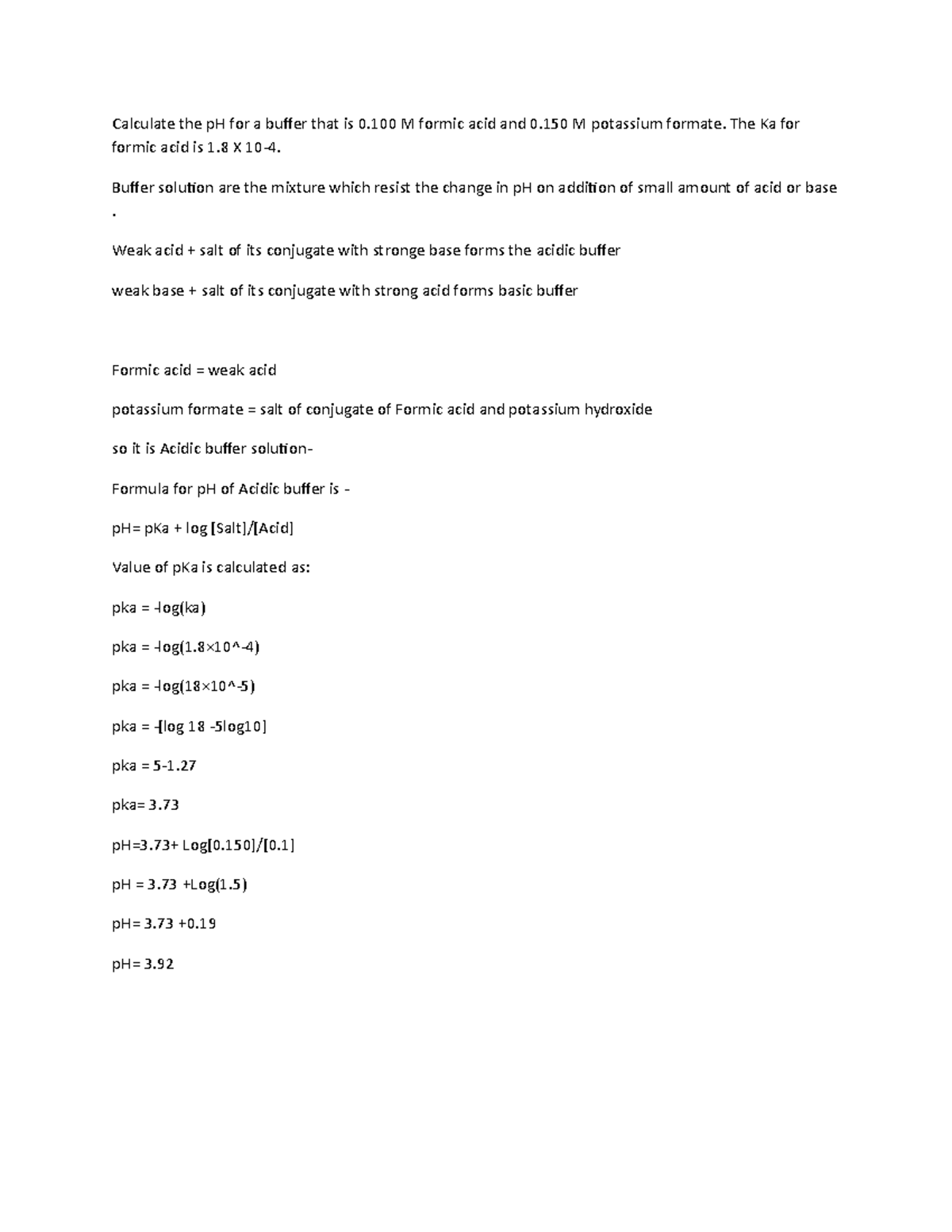 Buffer solution - practice material for chemistry - Calculate the pH ...