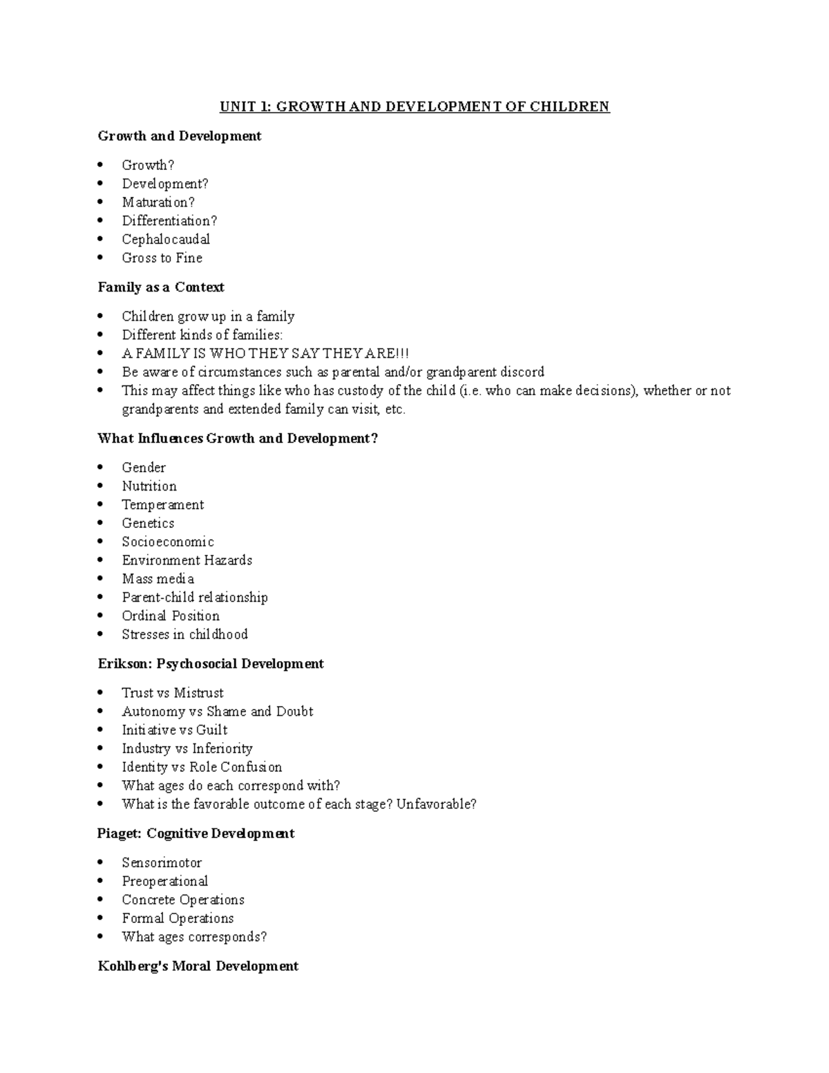 UNIT 1 PEDS - foundations of pediatric nursing - UNIT 1: GROWTH AND ...