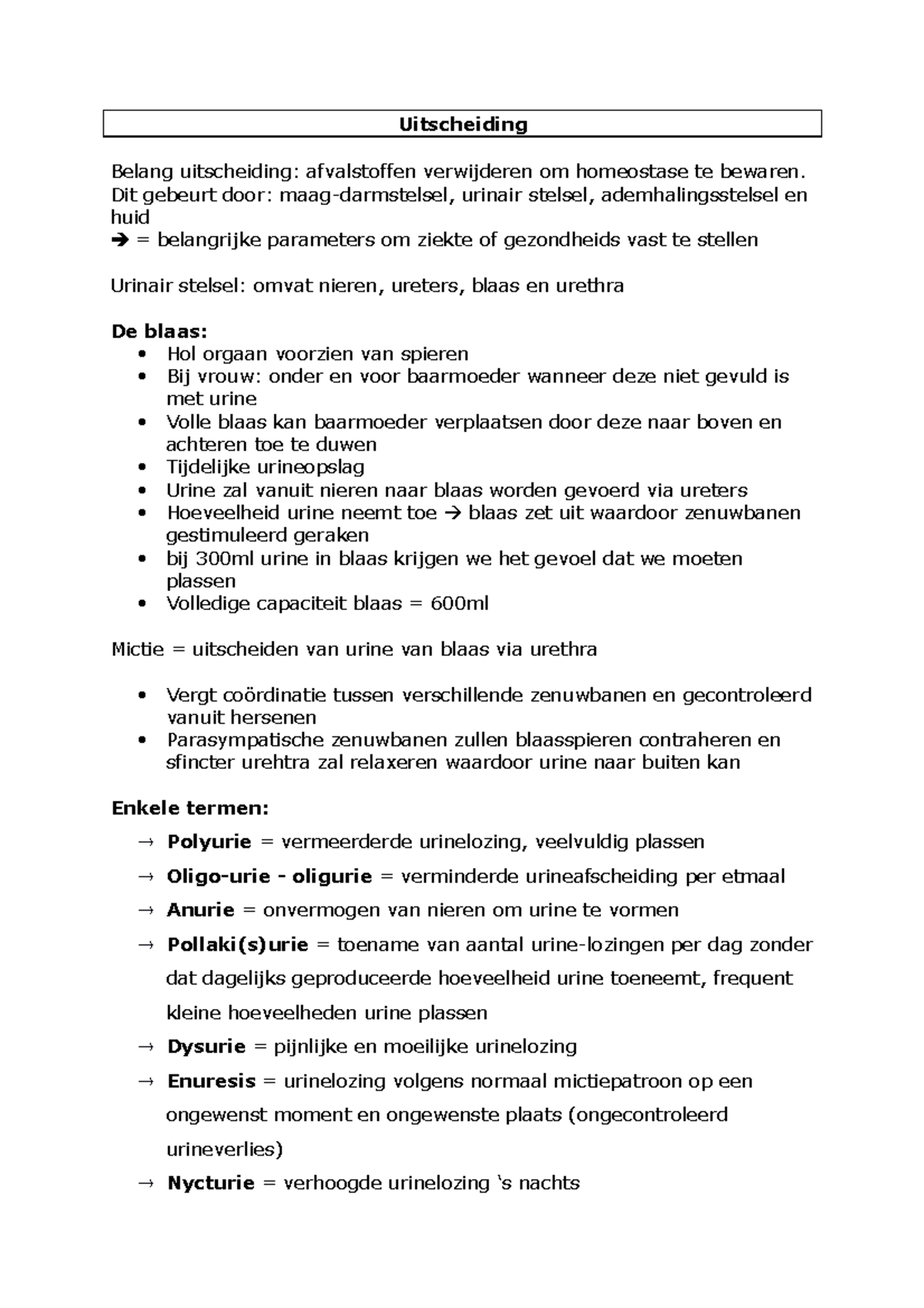 Uitscheiding samenvatting - Uitscheiding Belang uitscheiding ...