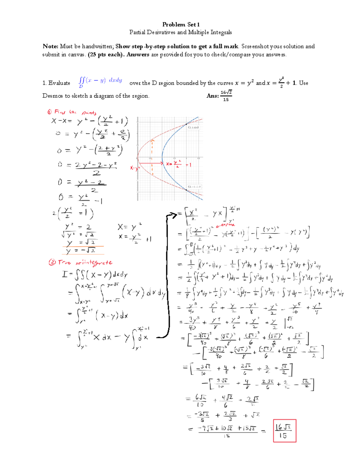 Problem Set 1 - Partial Derivatives and Multiple Integrals Note: Must ...