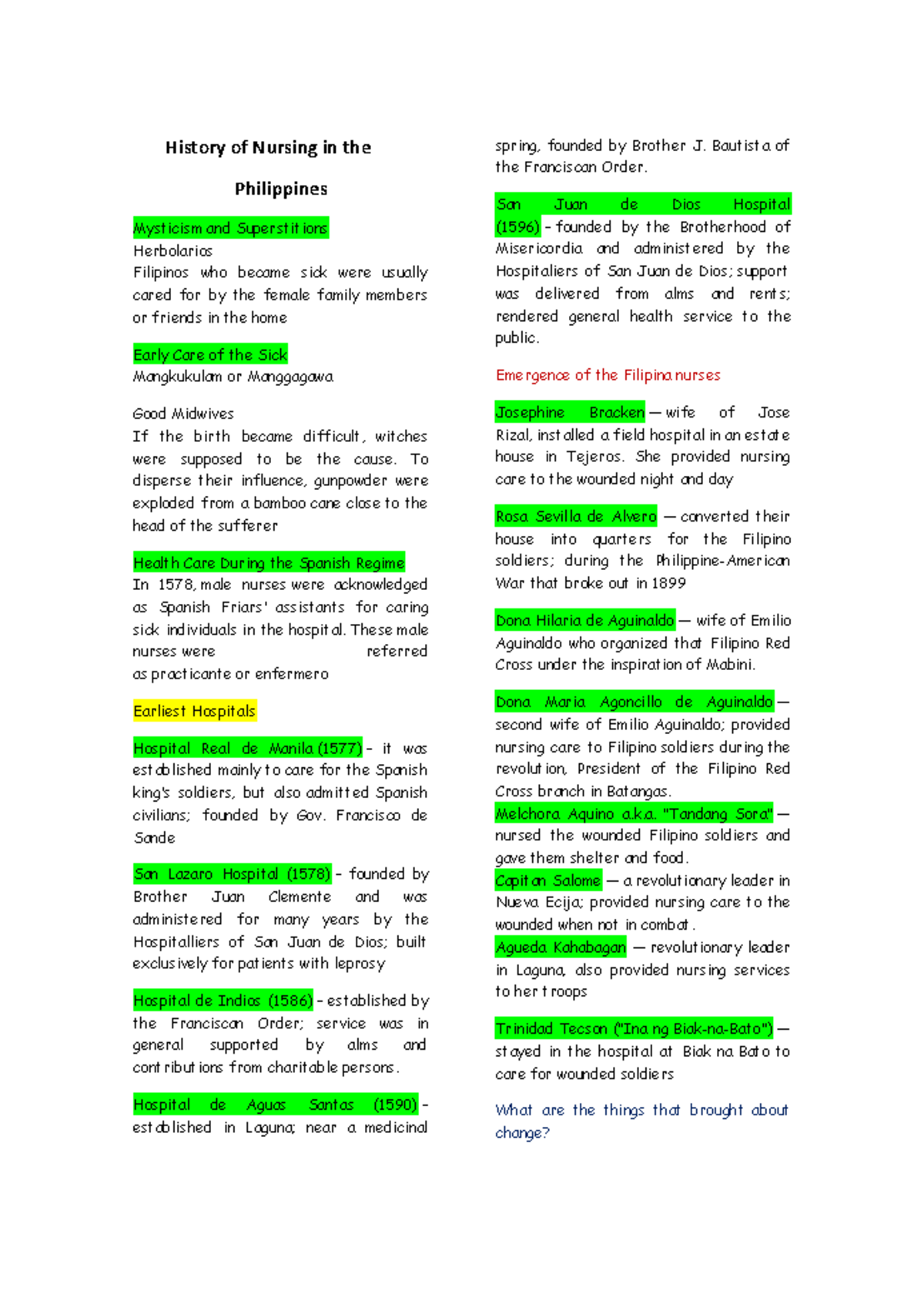 Theoretical Foundation Study Notes - History of Nursing in the ...