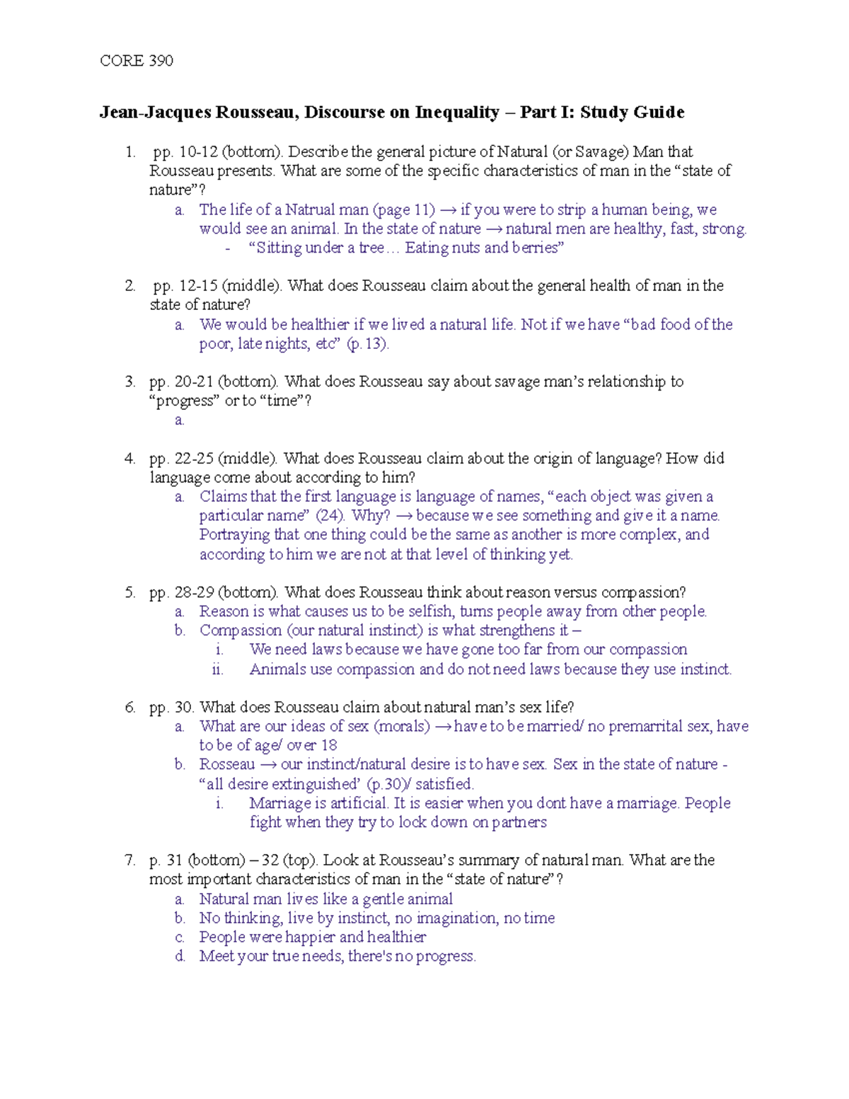 Jean-Jacques Rousseau, Discourse on Inequality – Part I Study Guide ...