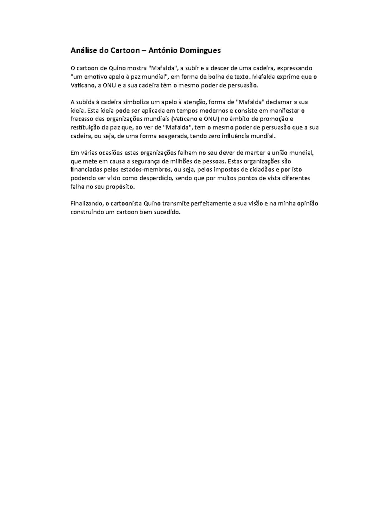Análise do Cartoon Mafalda - Análise do Cartoon – António Domingues O ...