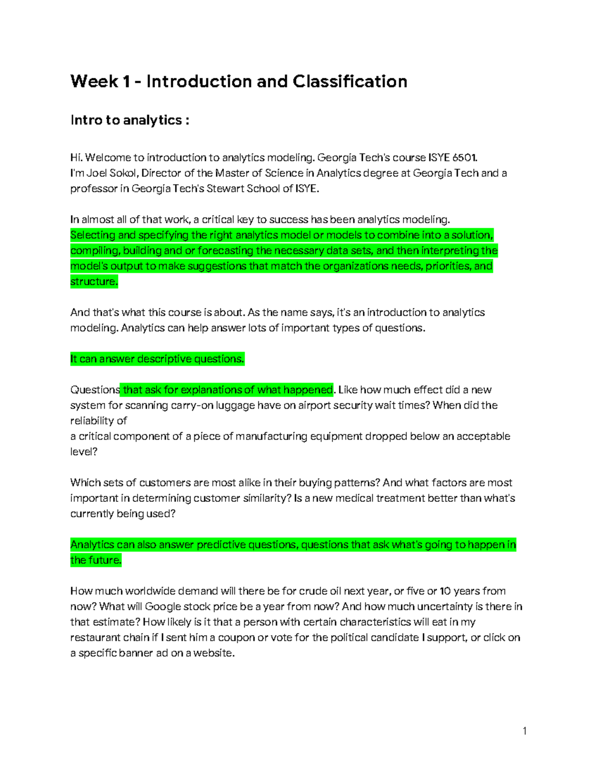 07 - Week 1 to Week 7 - ISYE 6501 - Transcripts - Week 1 - Introduction and Classification Intro ...