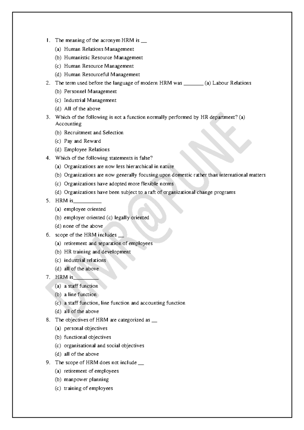 HRM MCQ Sem II - 1. The meaning of the acronym HRM is __ (a) Human ...