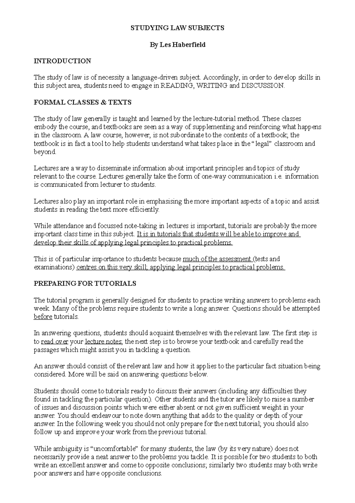 Studying Law Subjects (introduction) - STUDYING LAW SUBJECTS By Les ...