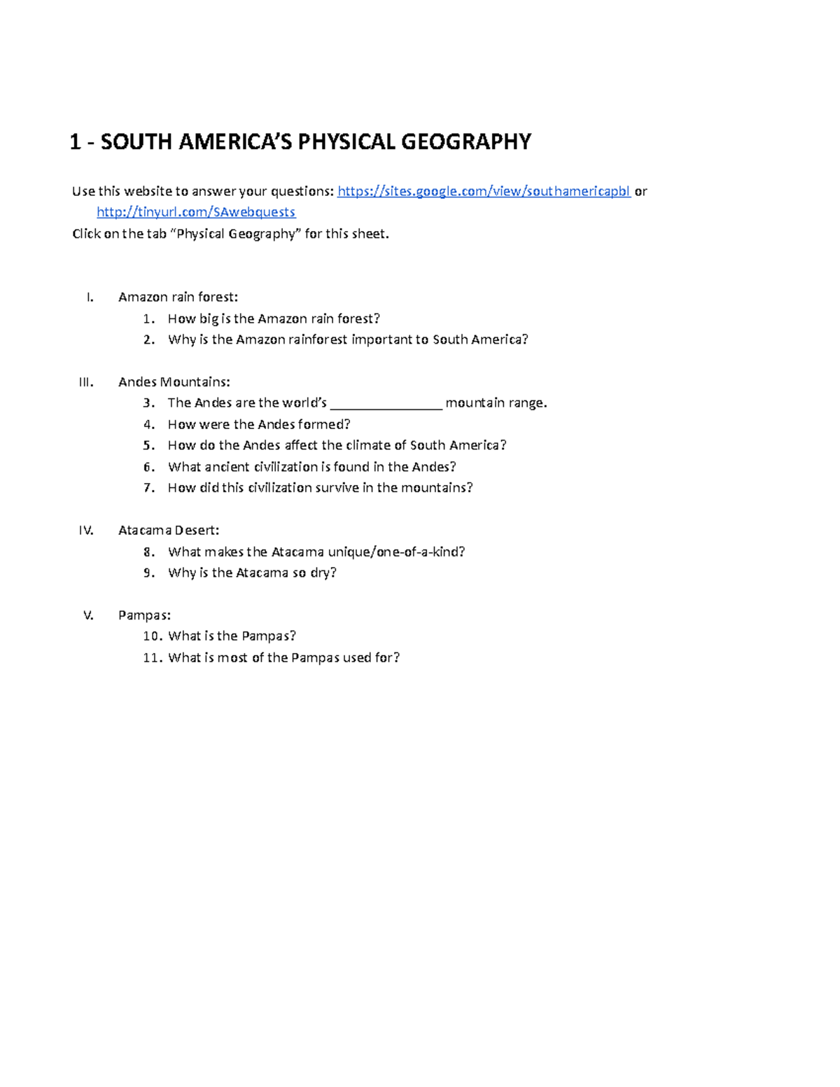 South America Virtua Field Trip Webquests - 1 - SOUTH AMERICA’S ...