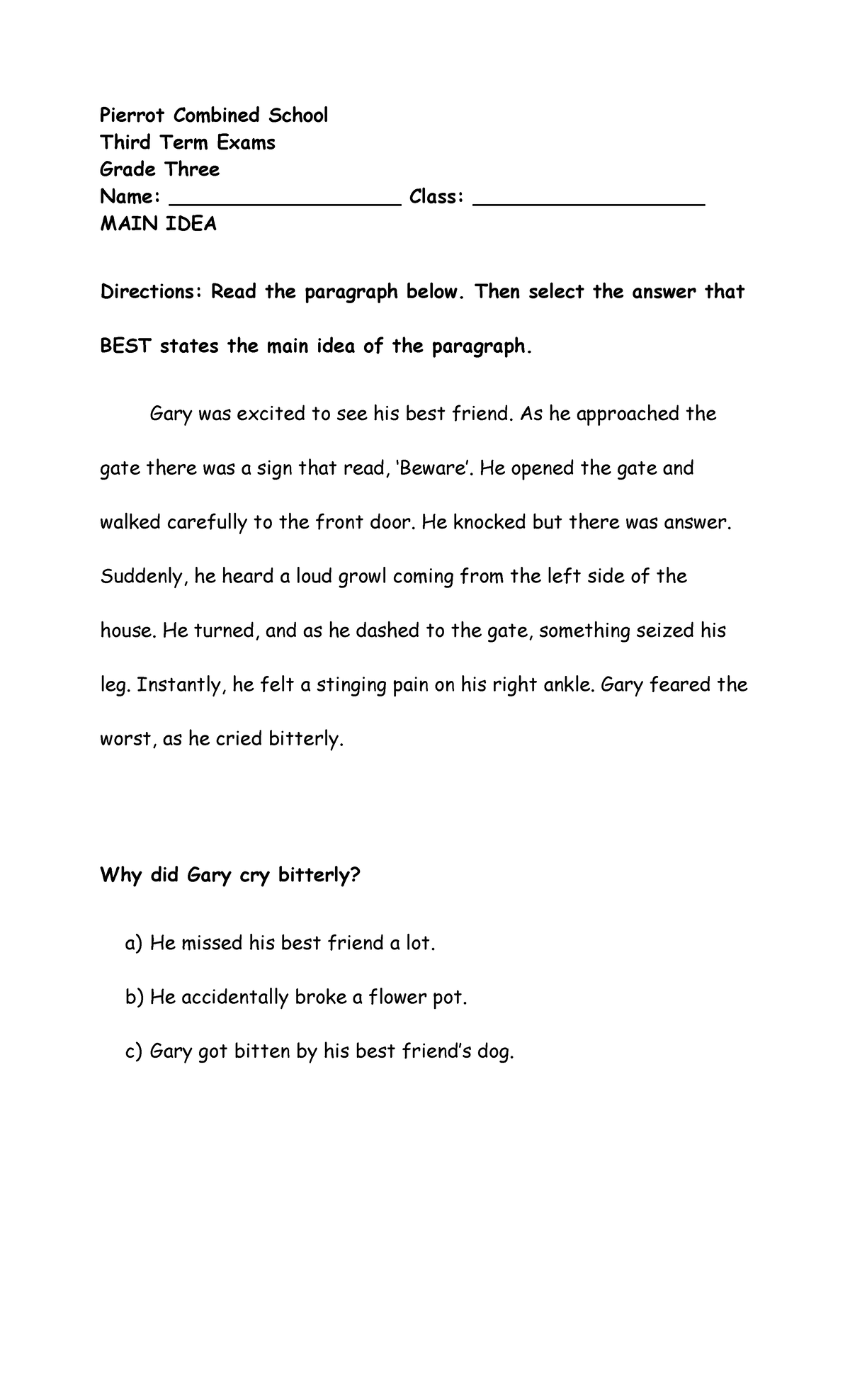 Main Idea and Composition - Pierrot Combined School Third Term Exams ...