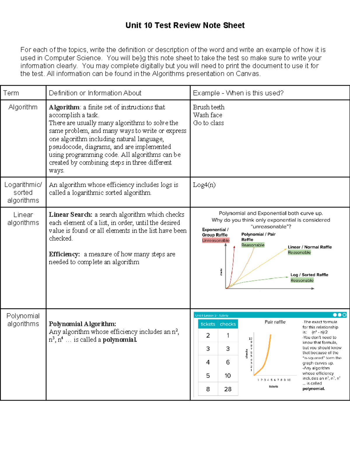 Unit 10 Test Review Note Sheet - Unit 10 Test Review Note Sheet For ...