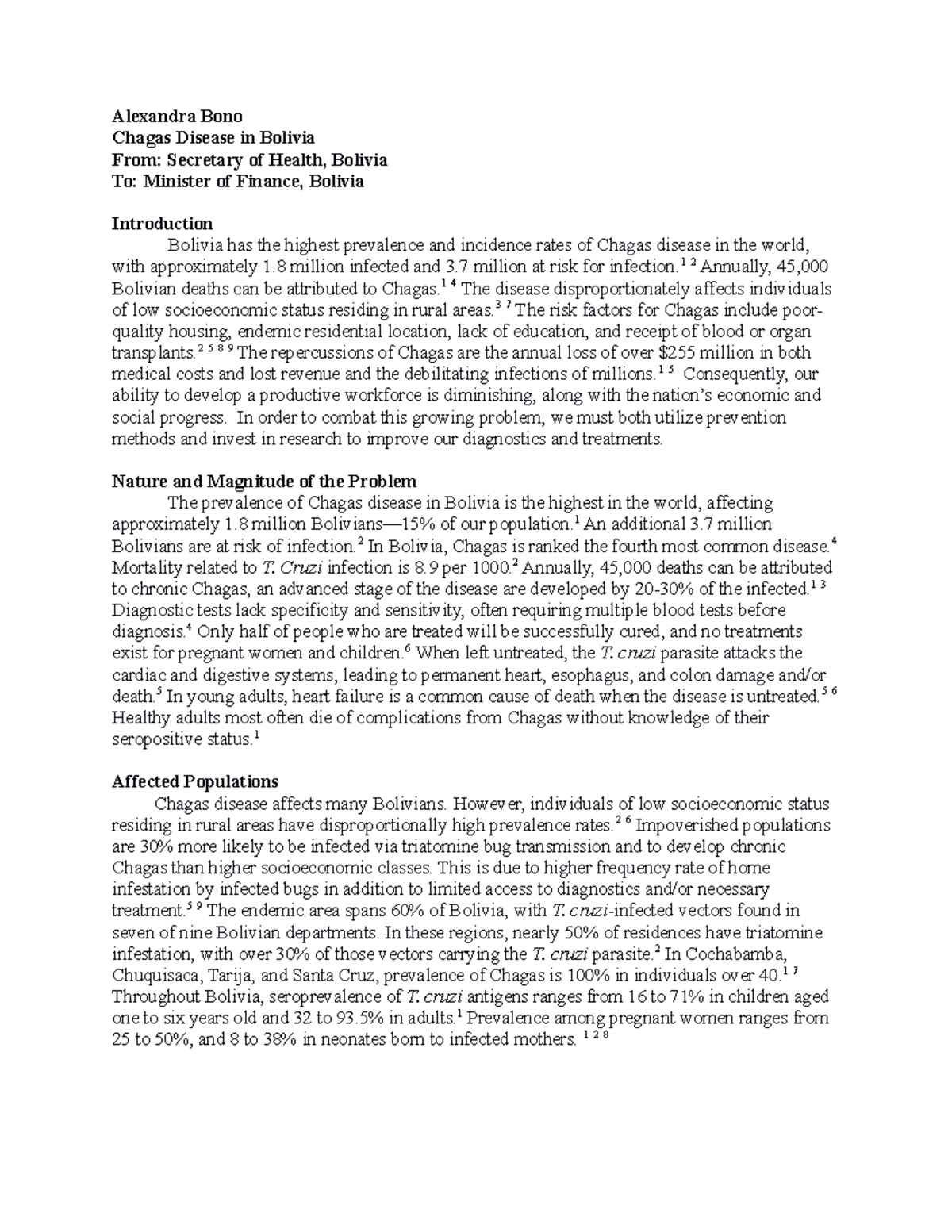 Disease case study example - Alexandra Bono Chagas Disease in Bolivia ...