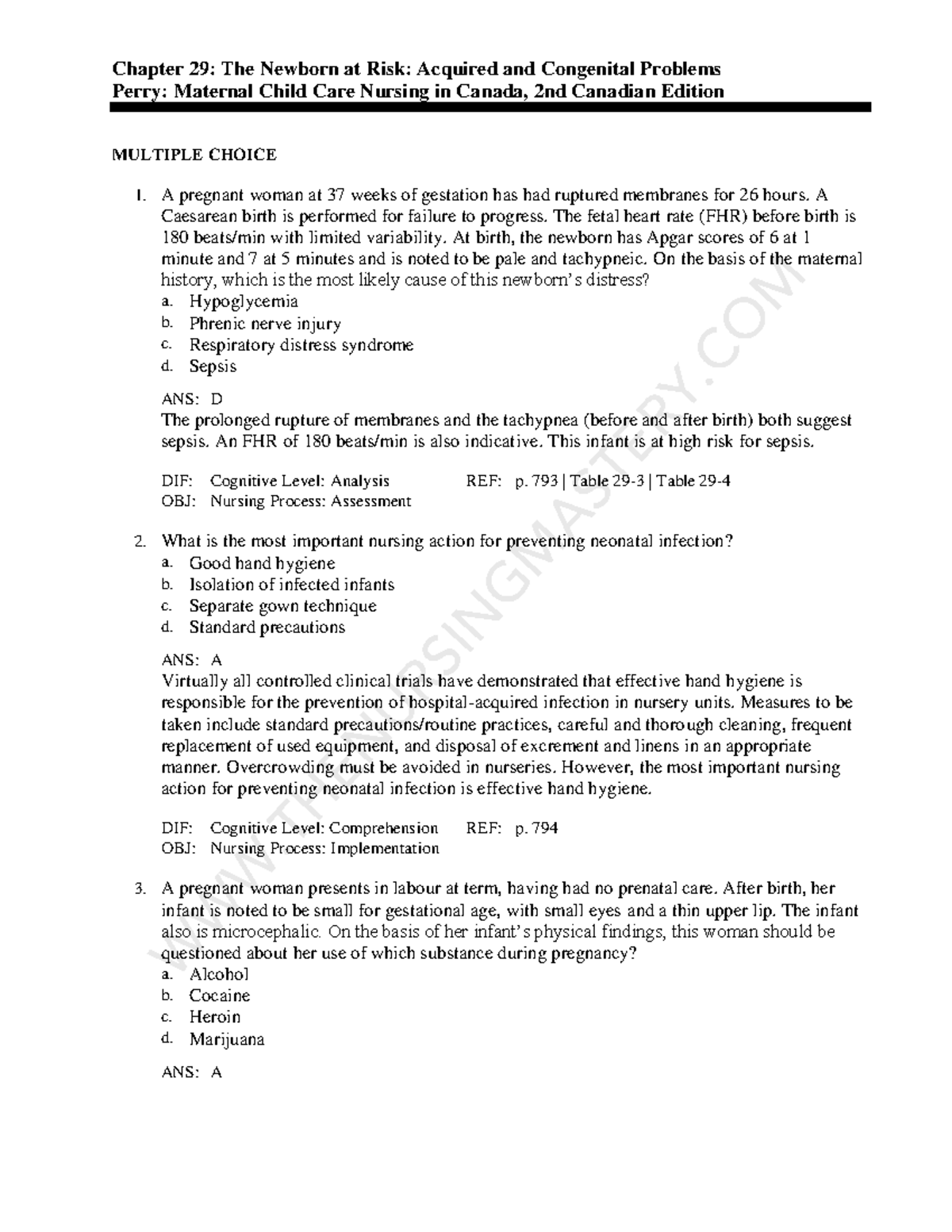 Chapter 29 Nursing Test Bank - WWW.THENURSINGMASTERY Chapter 29: The ...