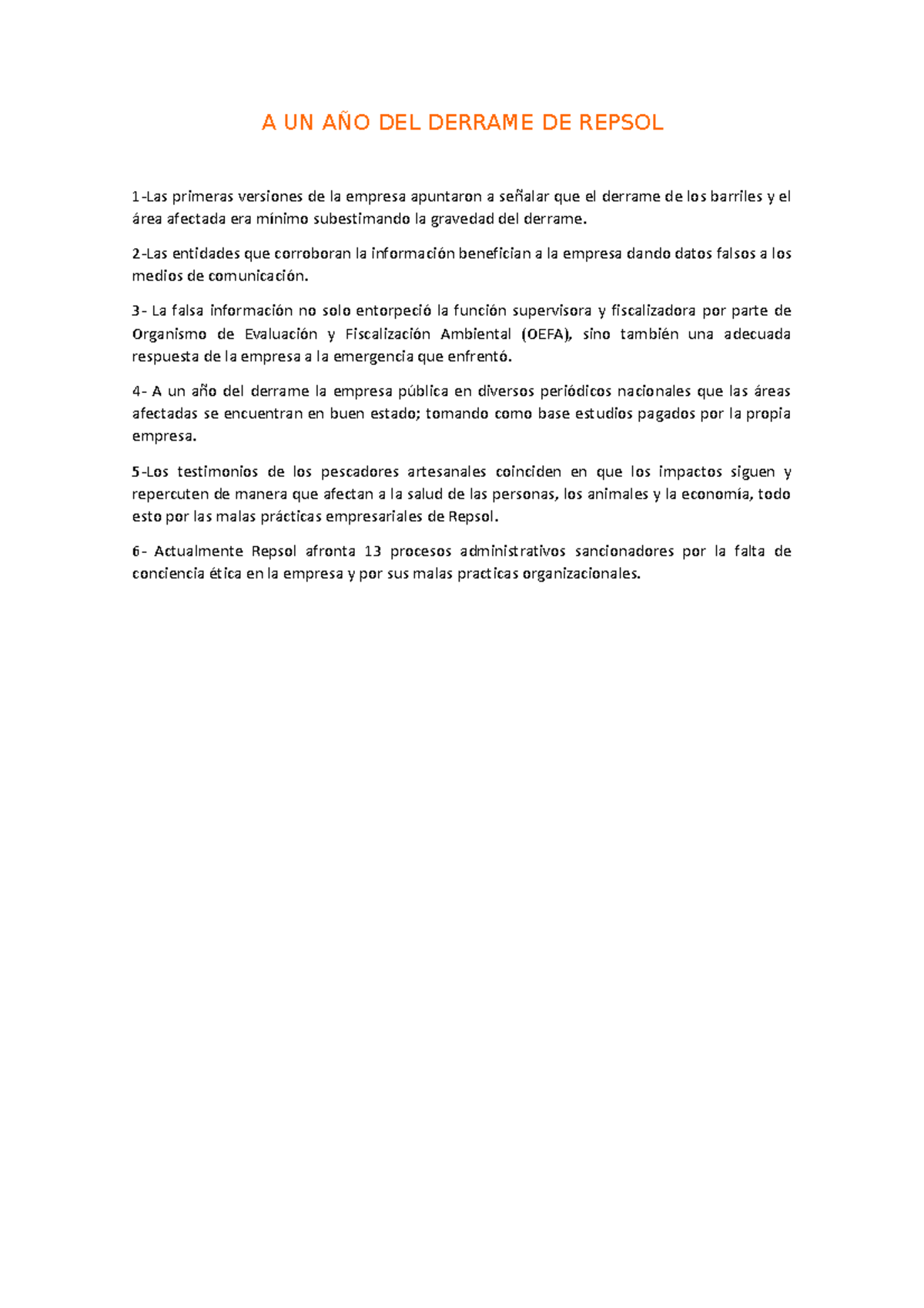 Falta de etica caso repsol - A UN AÑO DEL DERRAME DE REPSOL 1-Las ...