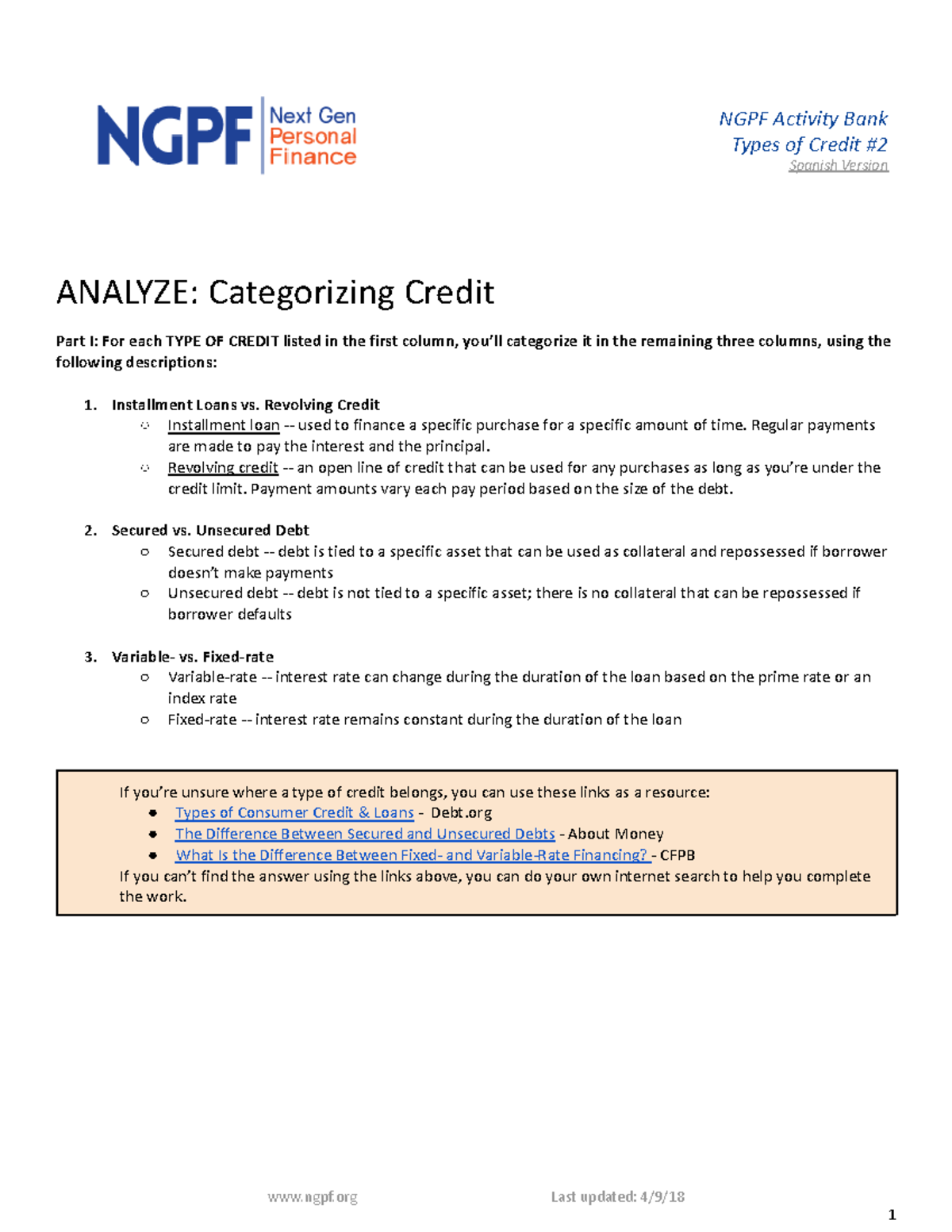 Sorry Missouri State - NGPF Activity Bank Types of Credit Spanish ...