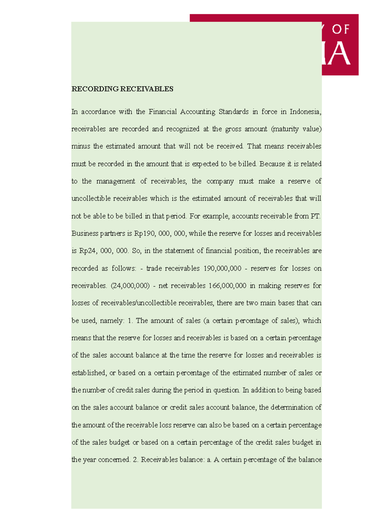 Documents Accounting - Recording Receivables - RECORDING RECEIVABLES In ...