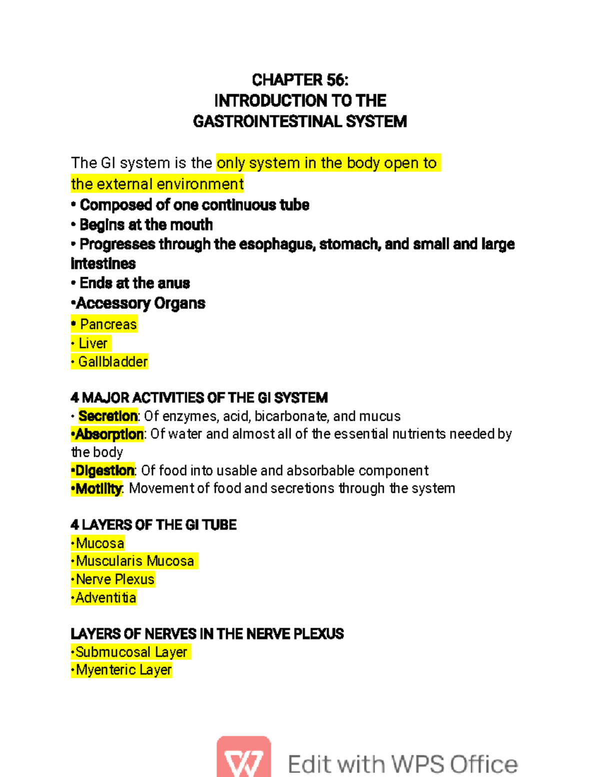 Intro to Gastrointestinal system - CHAPTER 56 : INTRODUCTION TO THE ...