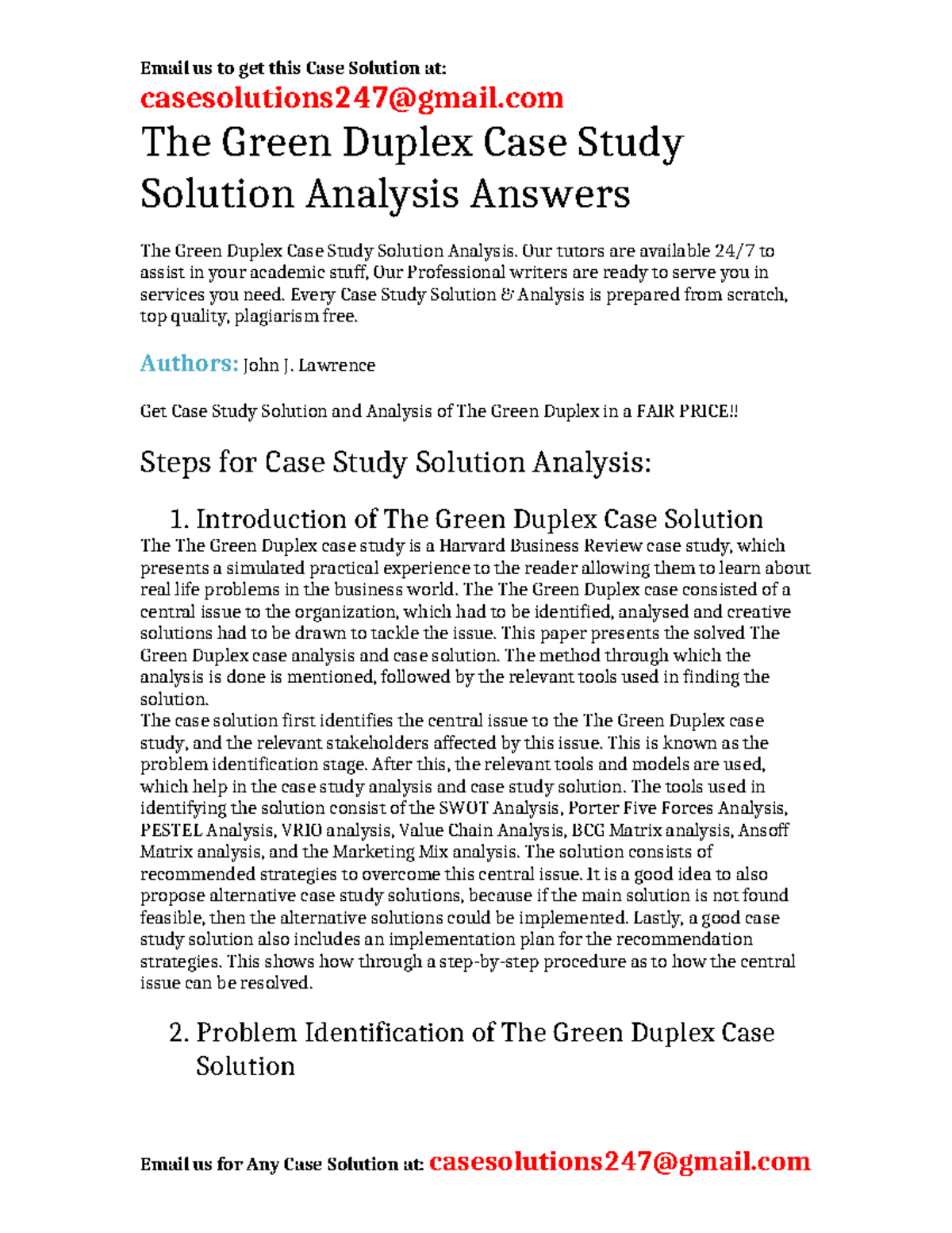 Solution The Green Duplex Case Study - casesolutions247@gmail The Green ...