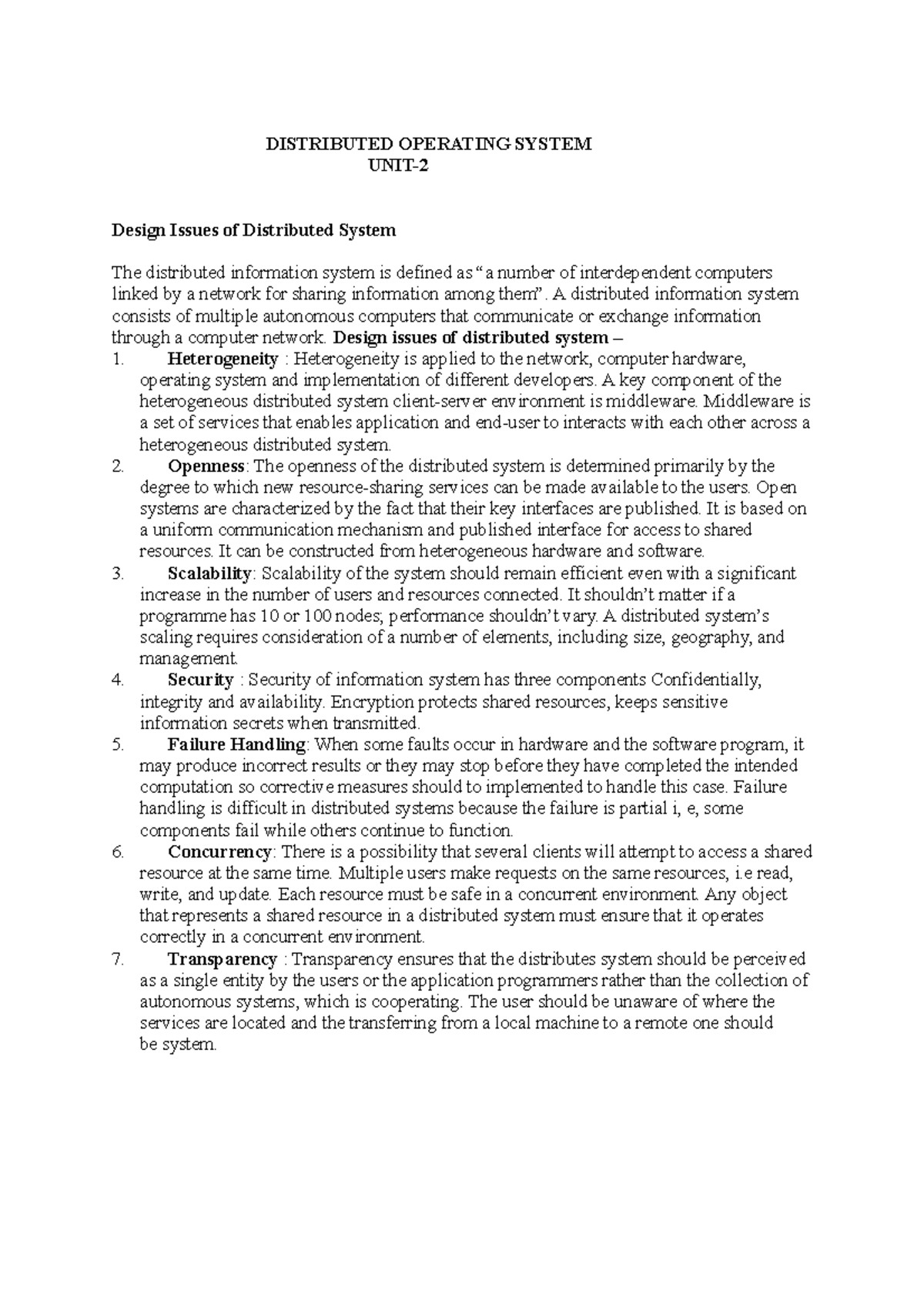 DOS UNIT 2 Notes - DISTRIBUTED OPERATING SYSTEM UNIT- Design Issues of ...
