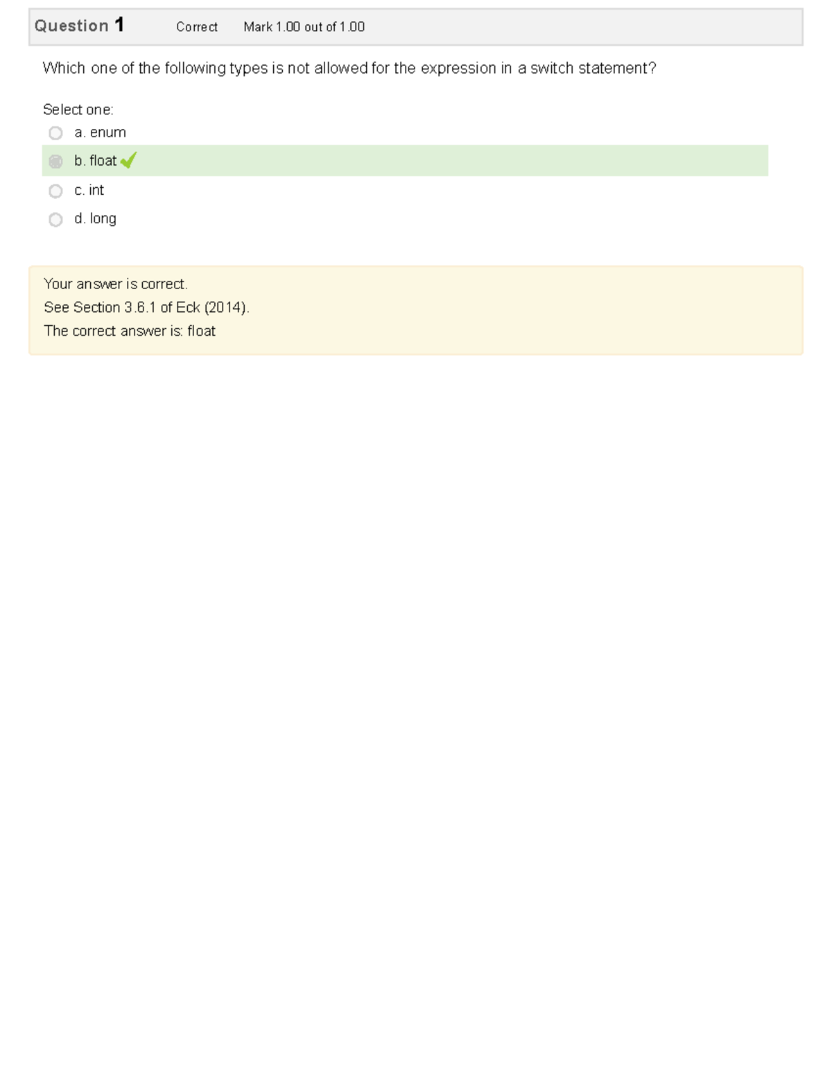 Java1 Self Quiz Unit 1 2 3 - Which one of the following types is not ...