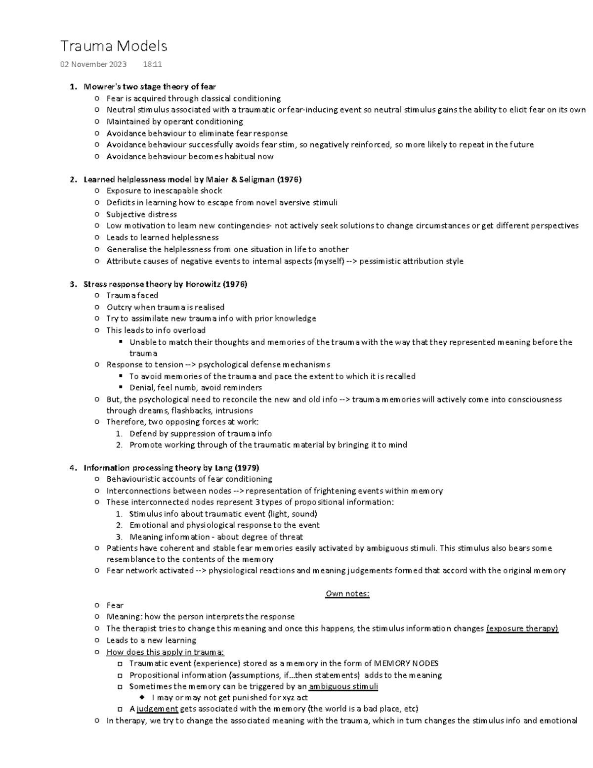 Trauma models - psychopathology, stress disorders etiology - Mowrer's ...