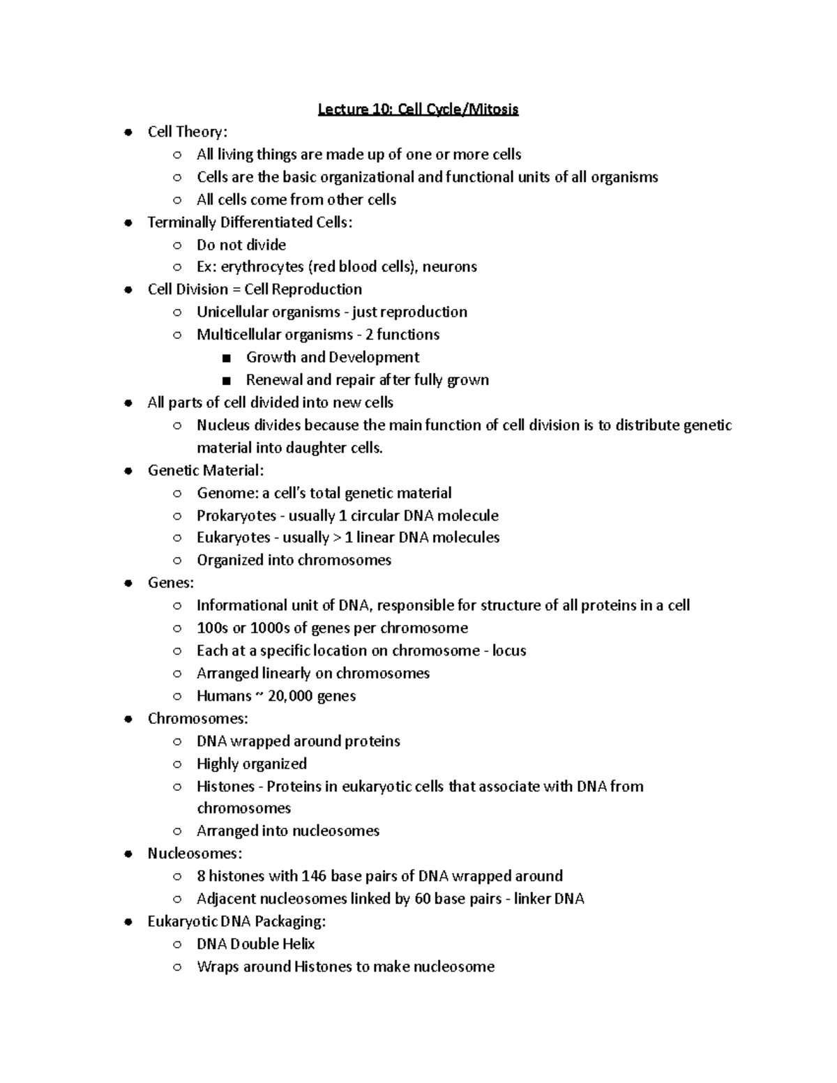 Lecture 10- Cell Cycle Mitosis - Lecture 10: Cell Cycle/Mitosis Cell ...
