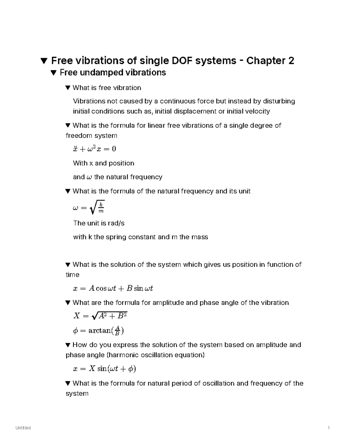 Mech 375 chapter 2 notes - Free vibrations of single DOF systems ...