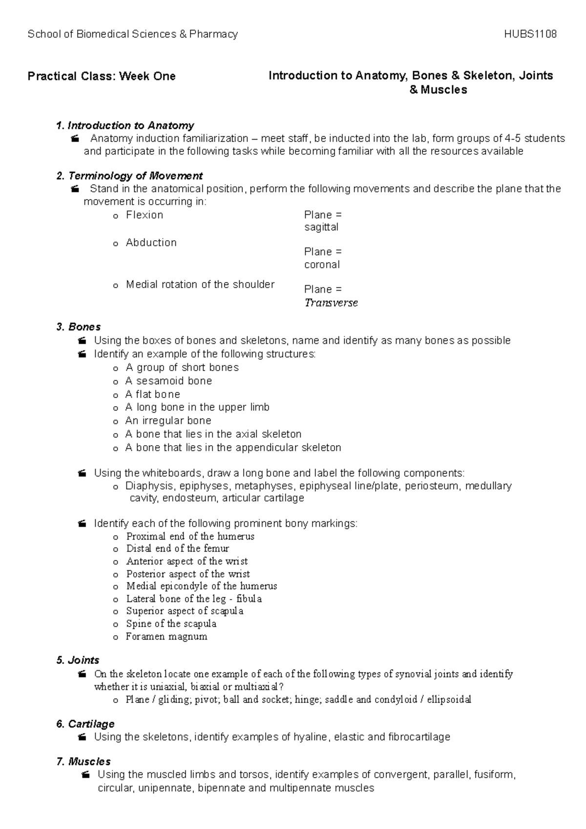 Week 1 lab worksheet - School of Biomedical Sciences & Pharmacy ...