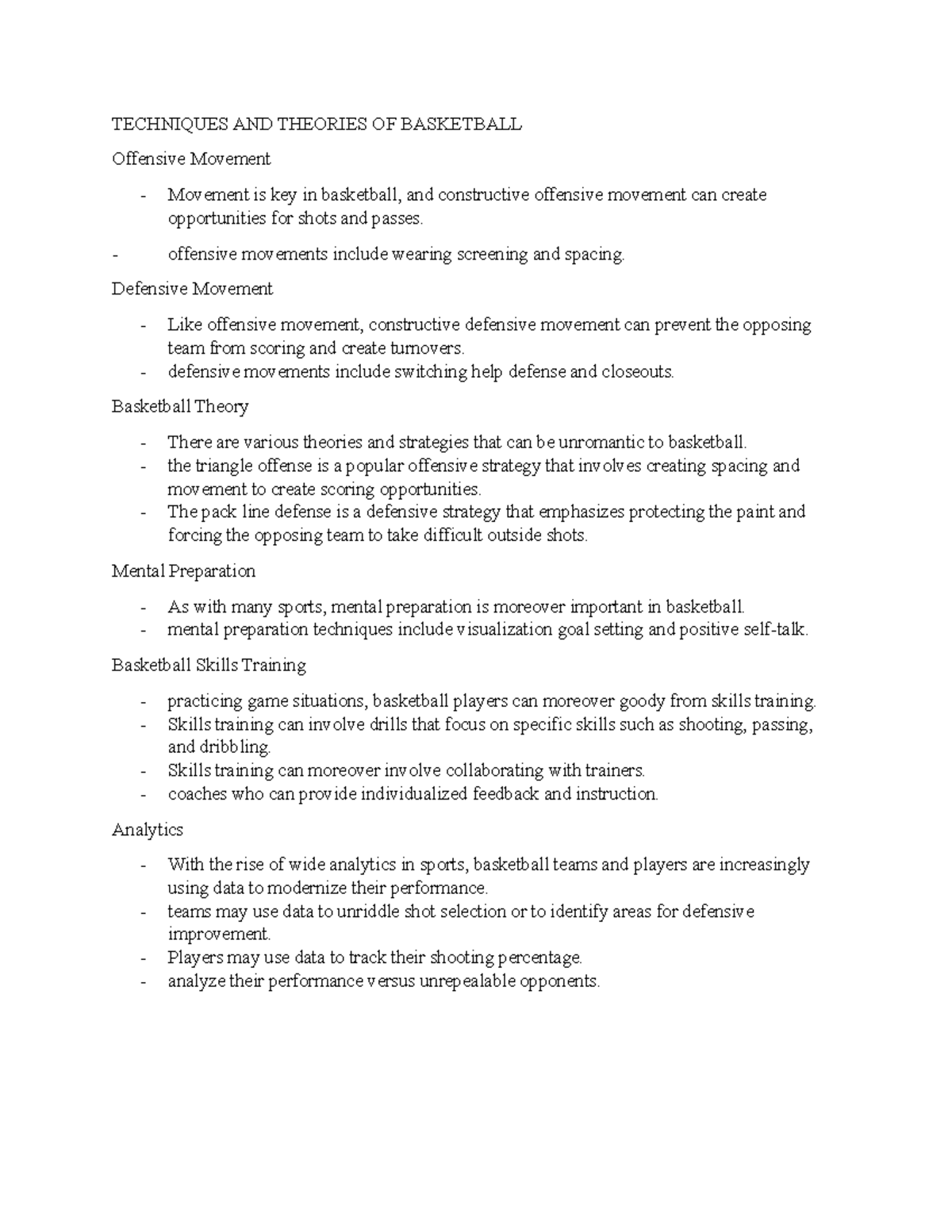 Techniques AND Theories OF Basketball Notes 2 - TECHNIQUES AND THEORIES ...