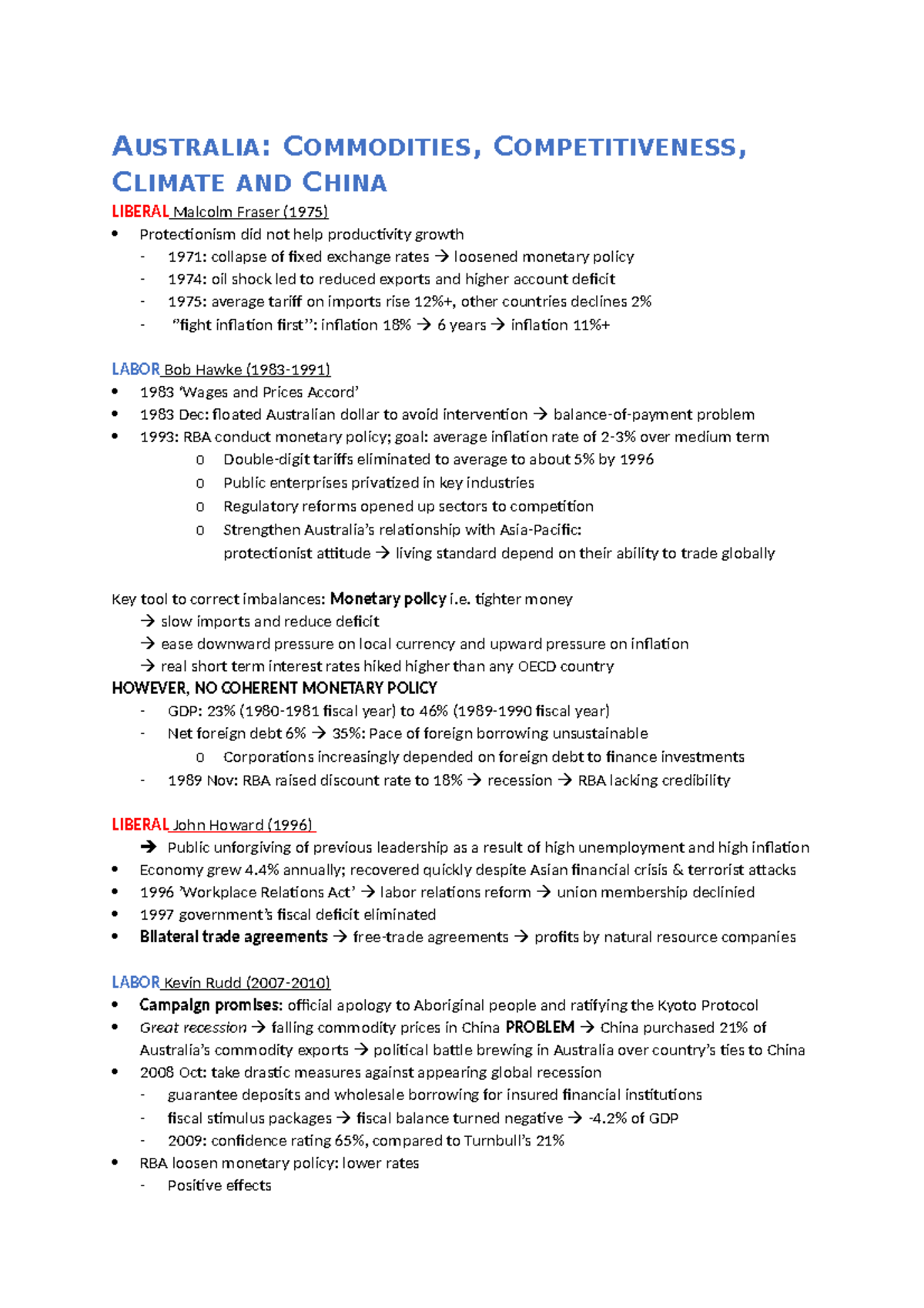 Case Study summaries - AUSTRALIA: COMMODITIES, COMPETITIVENESS, CLIMATE ...