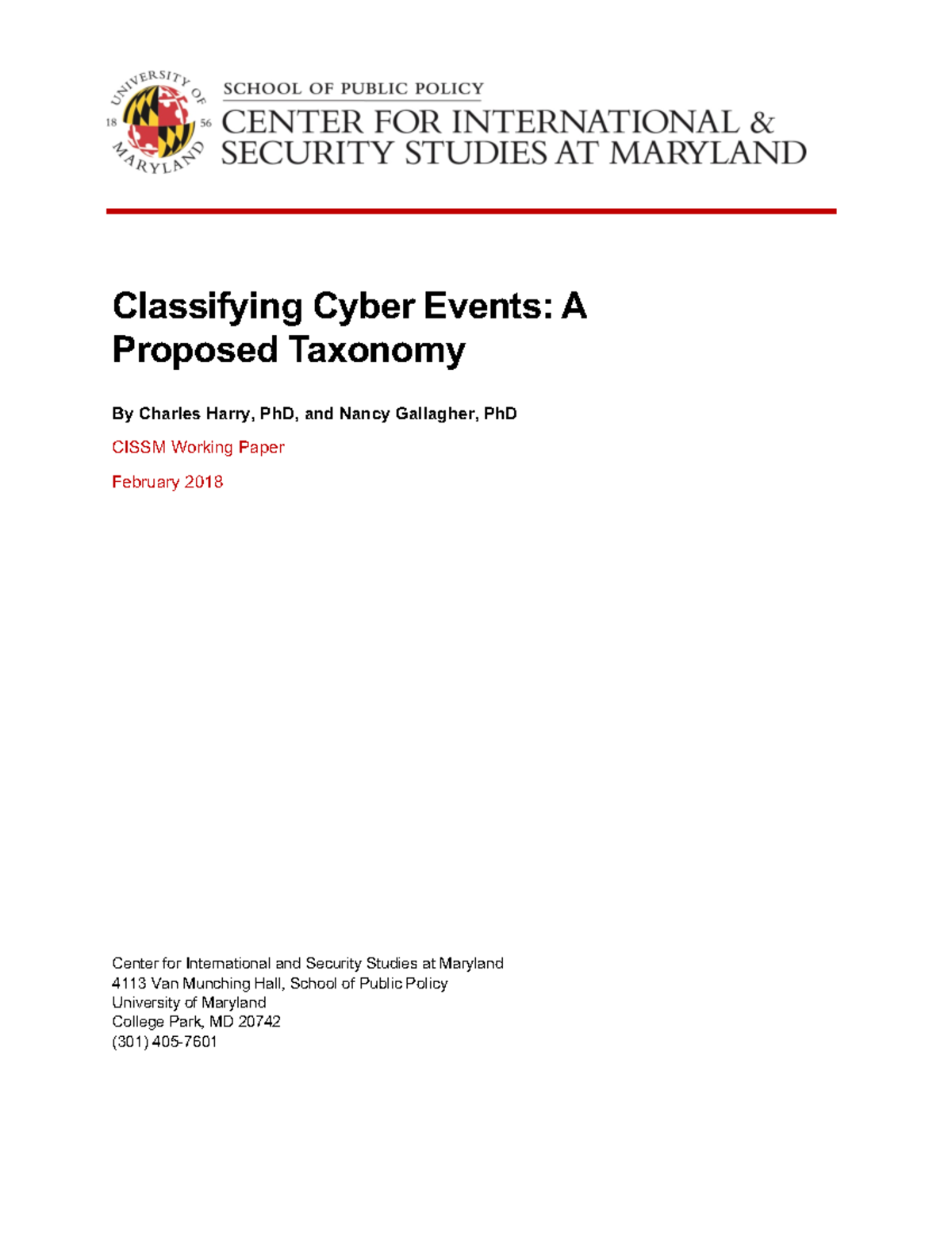 Cyber-Taxonomy-101918 - Classifying Cyber Events: A Proposed Taxonomy ...