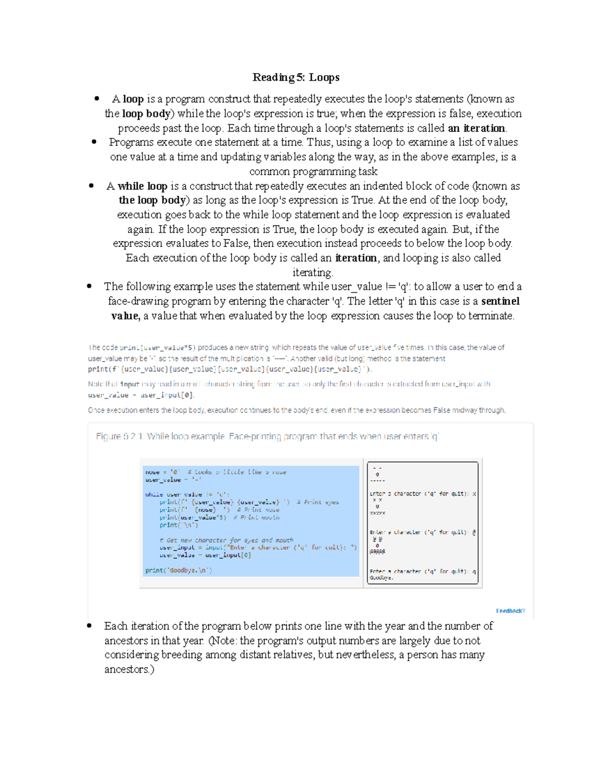 Reading 5 - Homework Notes - Reading 5: Loops A loop is a program ...