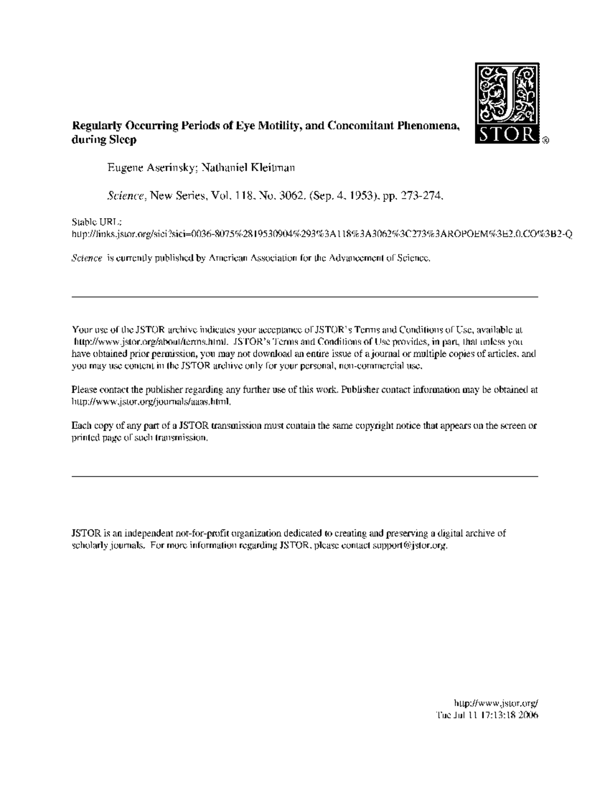 Aserinsky - Investigacion sobre sueño MOR - Regularly Occurring Periods ...