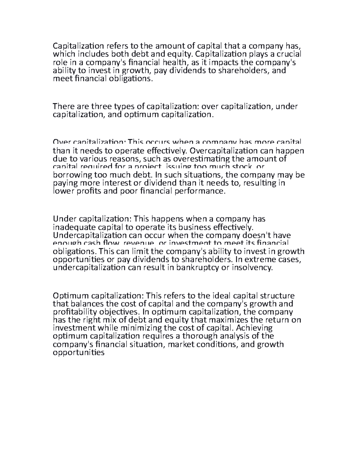 Over capitalization, under capitalization and optimum capitalization ...