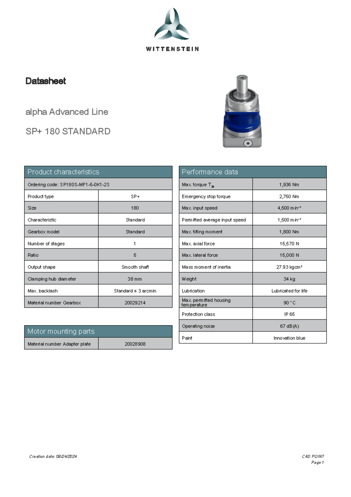 SP180S MF1 5 0K1 2S - Gearbox specifications for assignment with ...