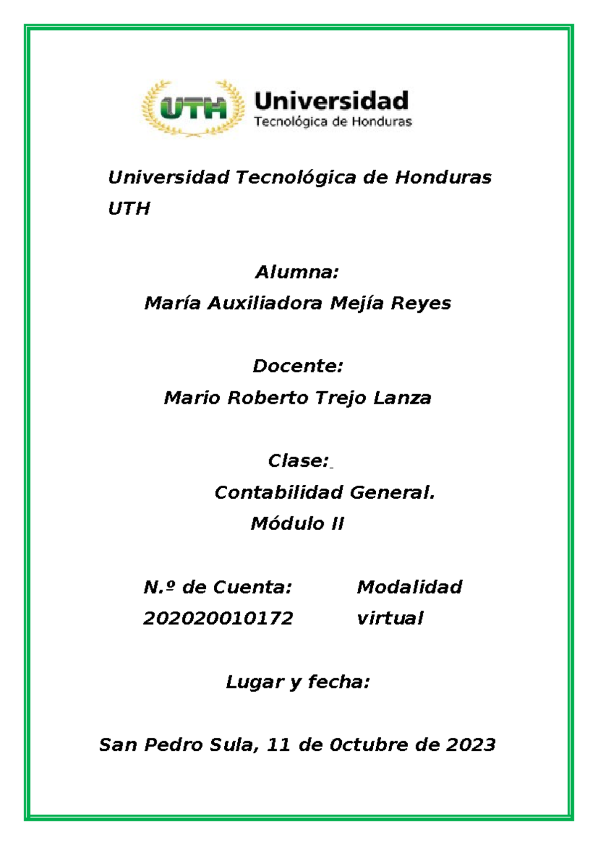 Tarea Módulo II CONT. GEN - Universidad Tecnológica de Honduras UTH ...