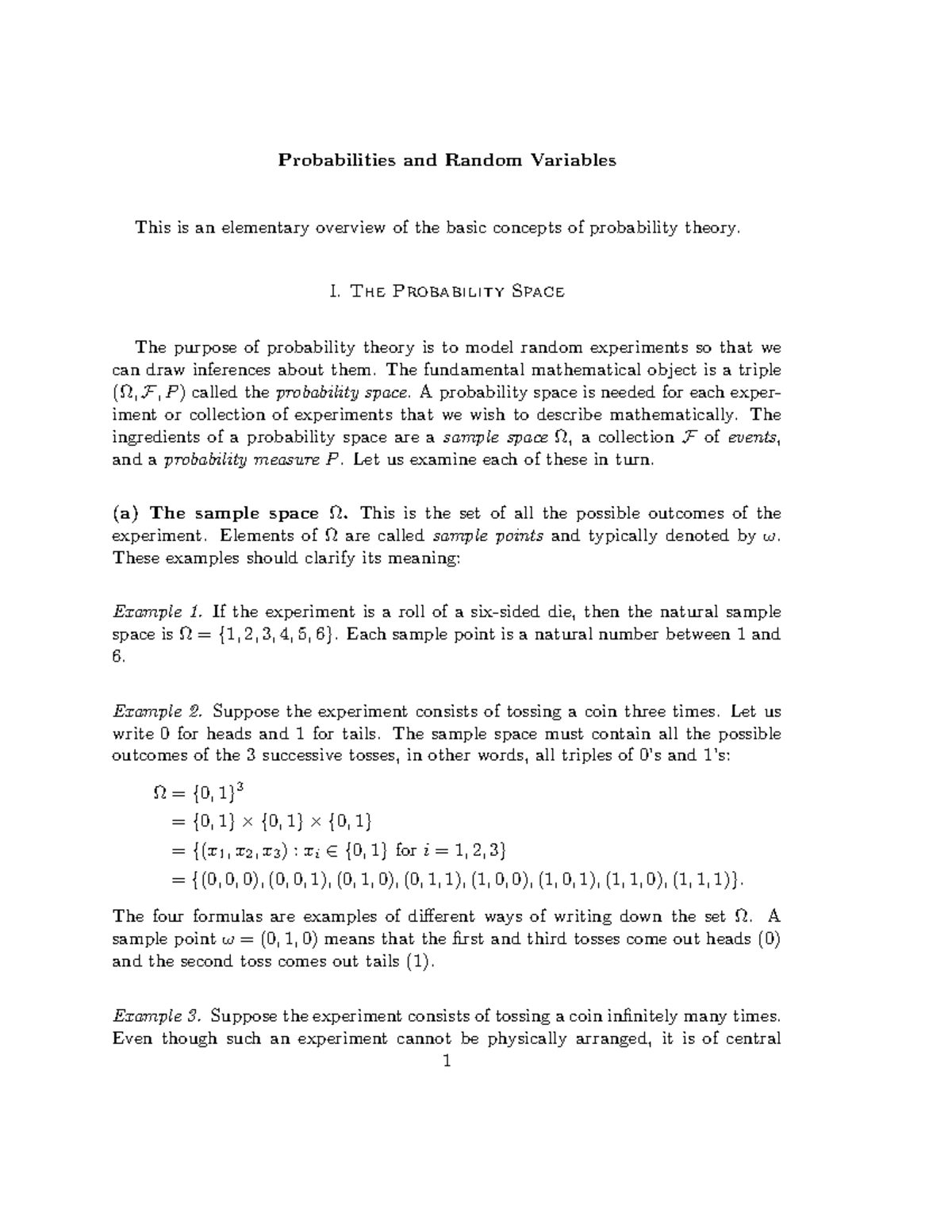 Prob-basics - Probabilities and Random Variables This is an elementary overview of the basic ...
