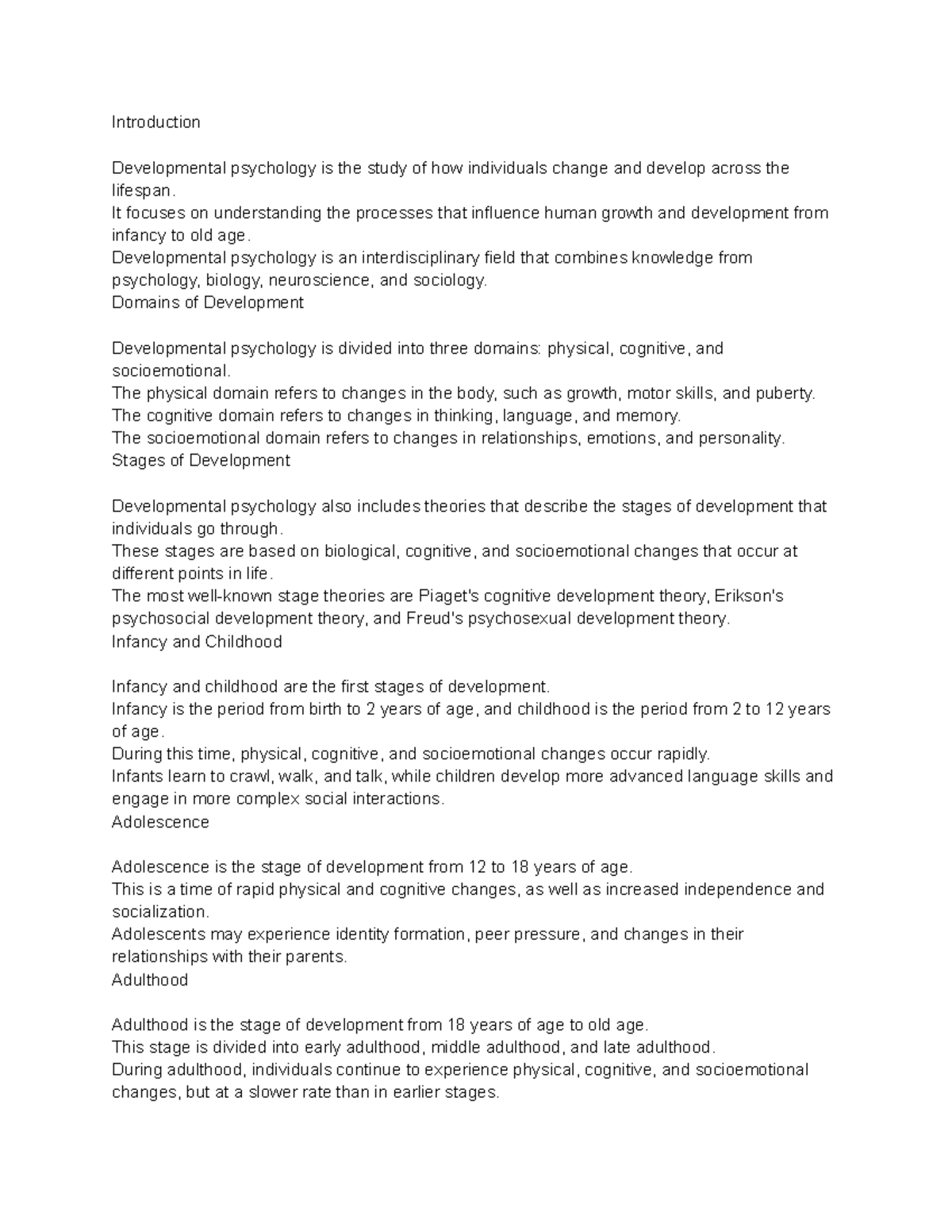 Developmental Psychology - Introduction Developmental psychology is the ...