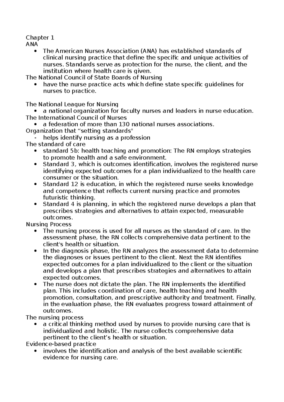 Final - Chapter 1 ANA The American Nurses Association (ANA) has ...