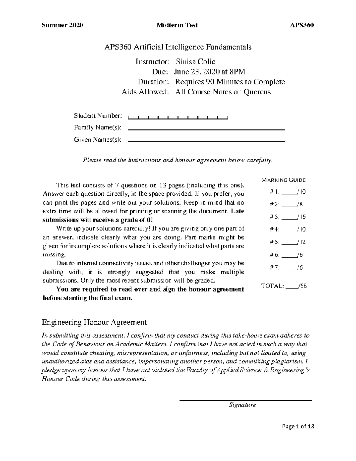 APS360 H1 20205 621646164441 midterm 2020 Summer - APS360 Artificial Intelligence Fundamentals ...