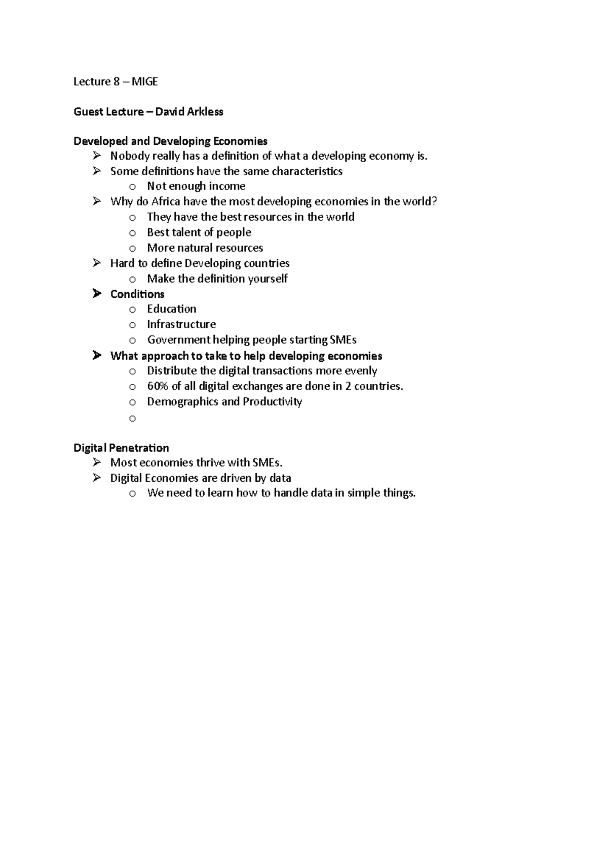 Lecture 8 - MIGE - Lecture 8 – MIGE Guest Lecture – David Arkless ...