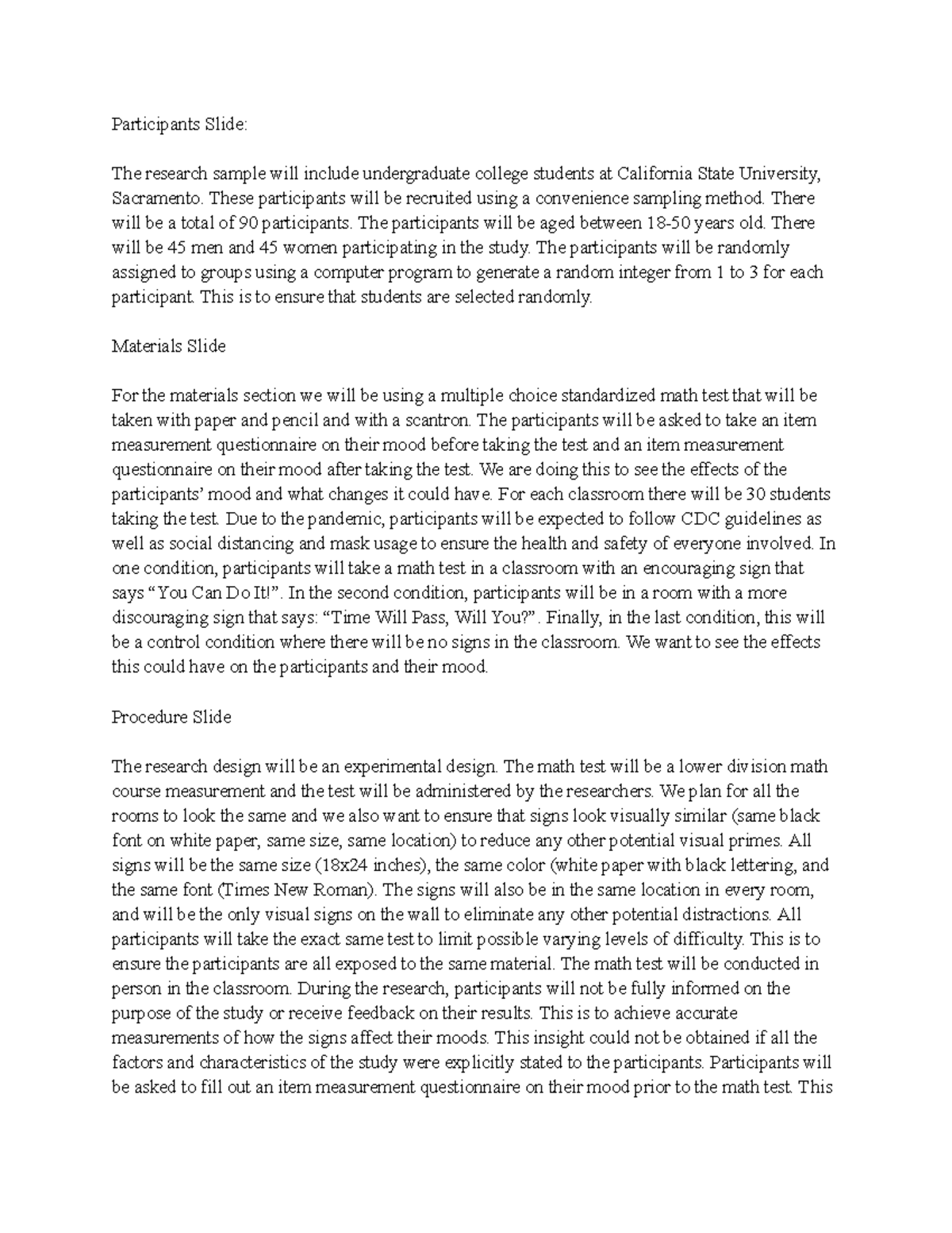 Psych 121 Presentation - Participants Slide: The research sample will ...