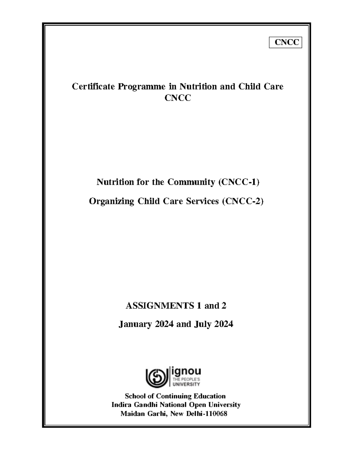 CNCC-1 & 2 2024-English Assignment pdf - CNCC Certificate Programme in Nutrition and Child Care ...