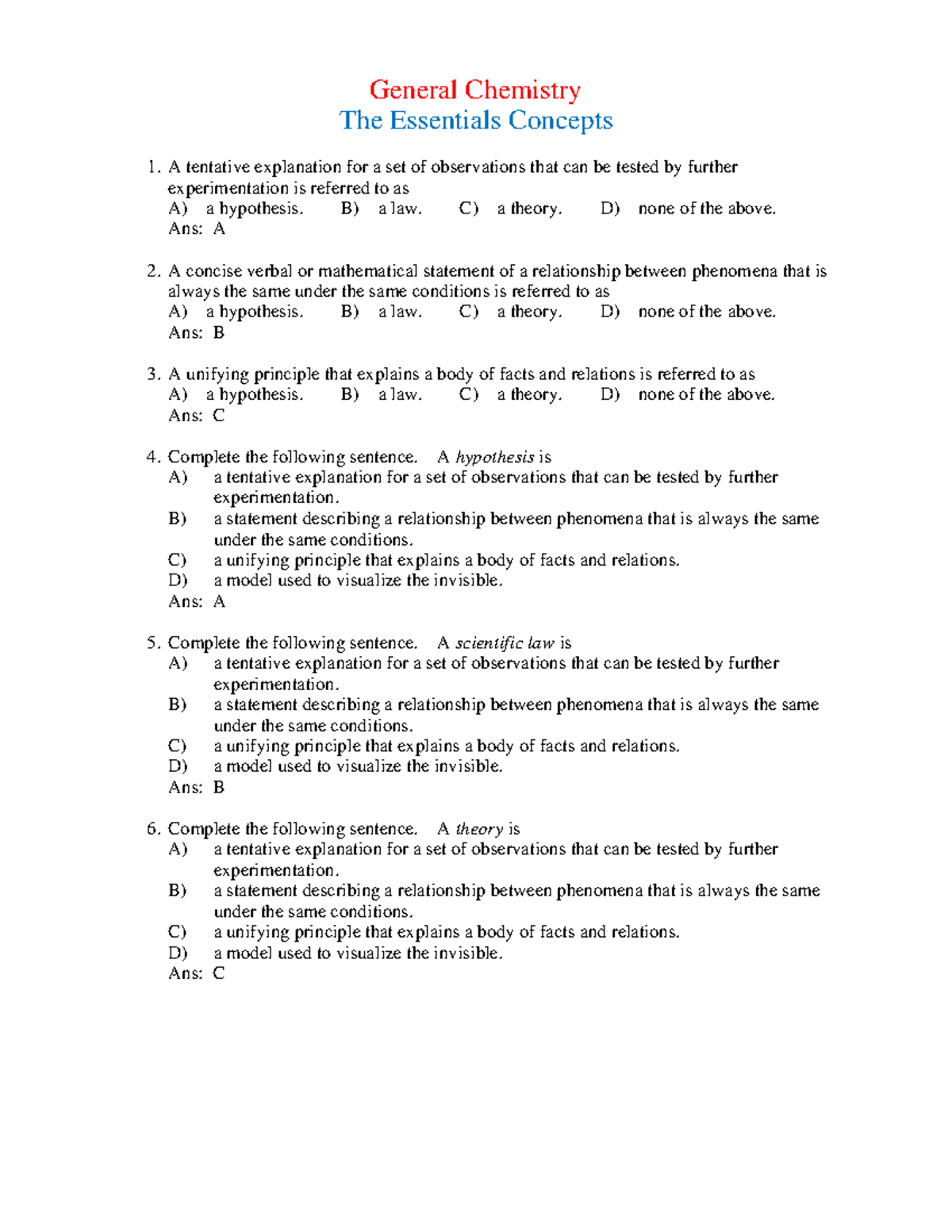 General Chemistry The Essentials Concepts - General Chemistry The ...