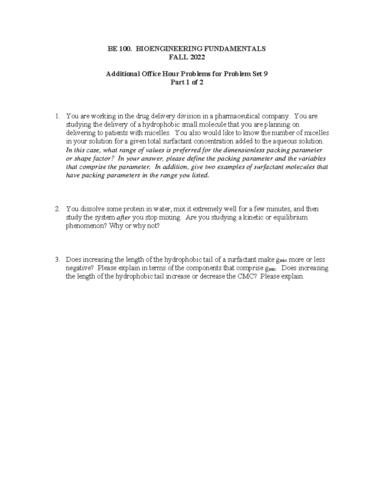 Bioengineering 100 - Office hours for problem set 9 pt 1 of 2 - BE 100 ...