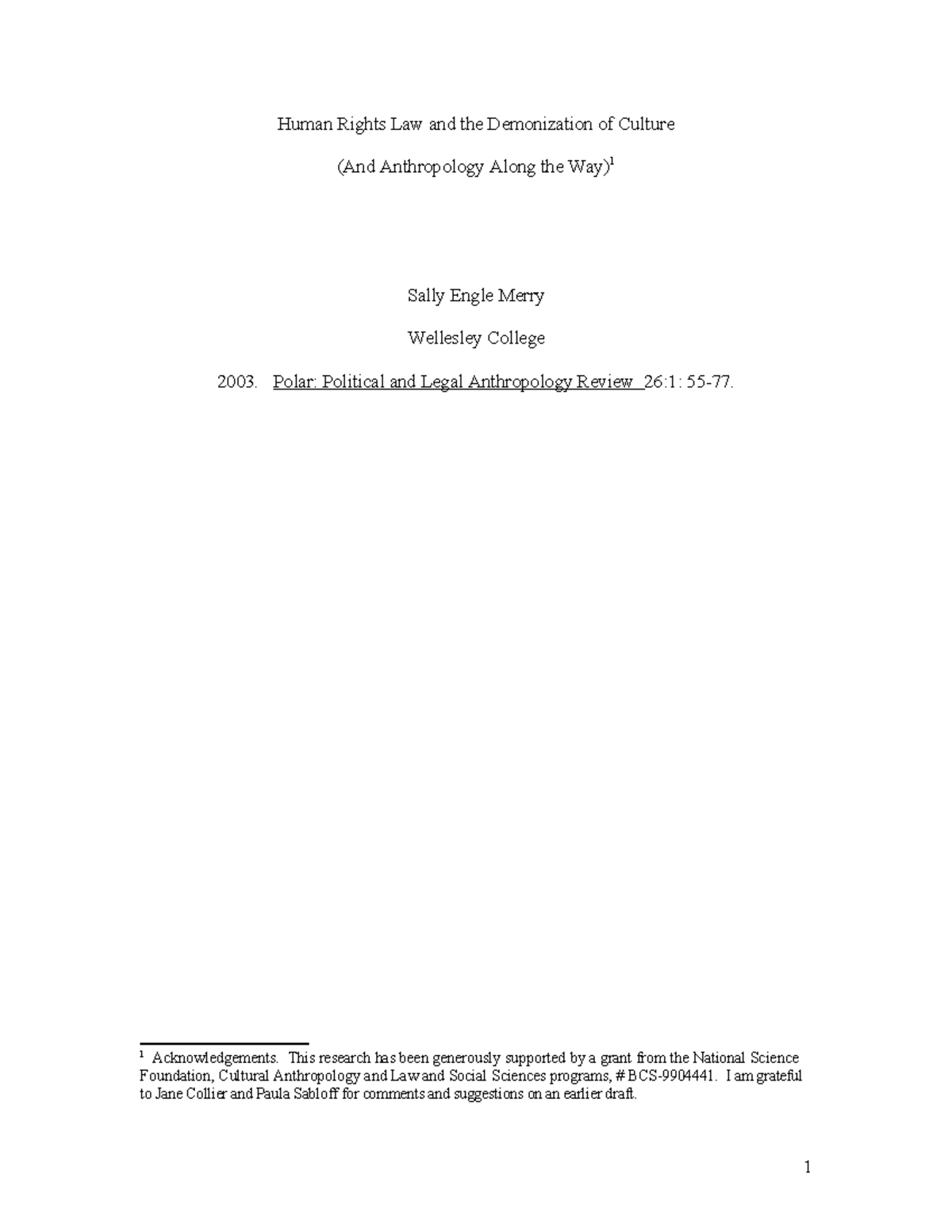 Human Rights Law and the Demonization of Culture - Polar: Political and ...