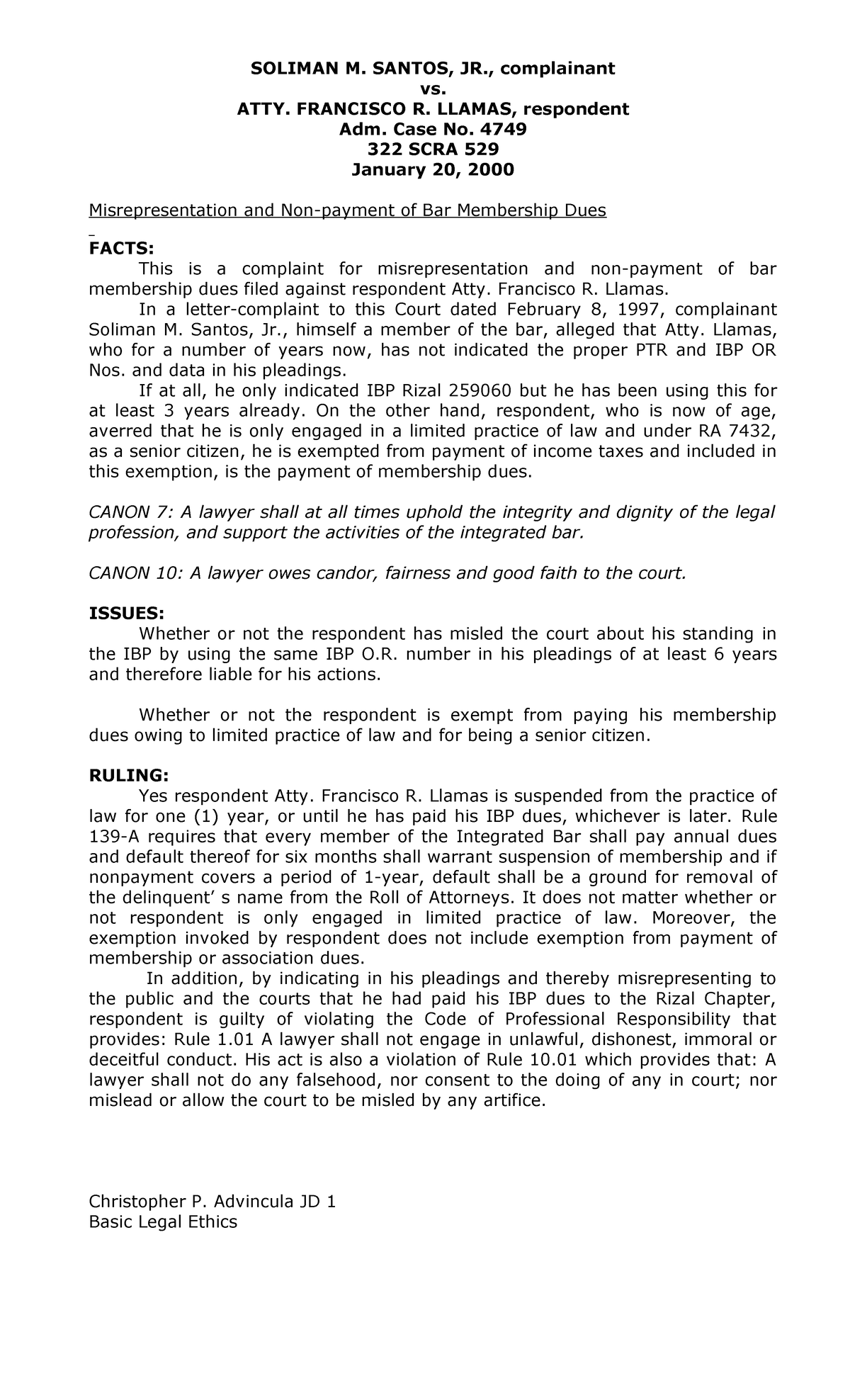 Scribd - case digest - SOLIMAN M. SANTOS, JR., complainant vs. ATTY ...