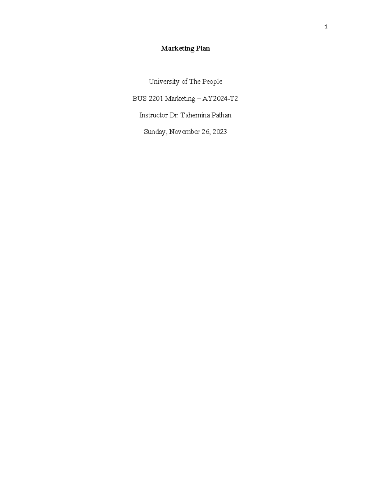 Marketing BUS 2201 Unit 2 Disc - Marketing Plan University of The ...