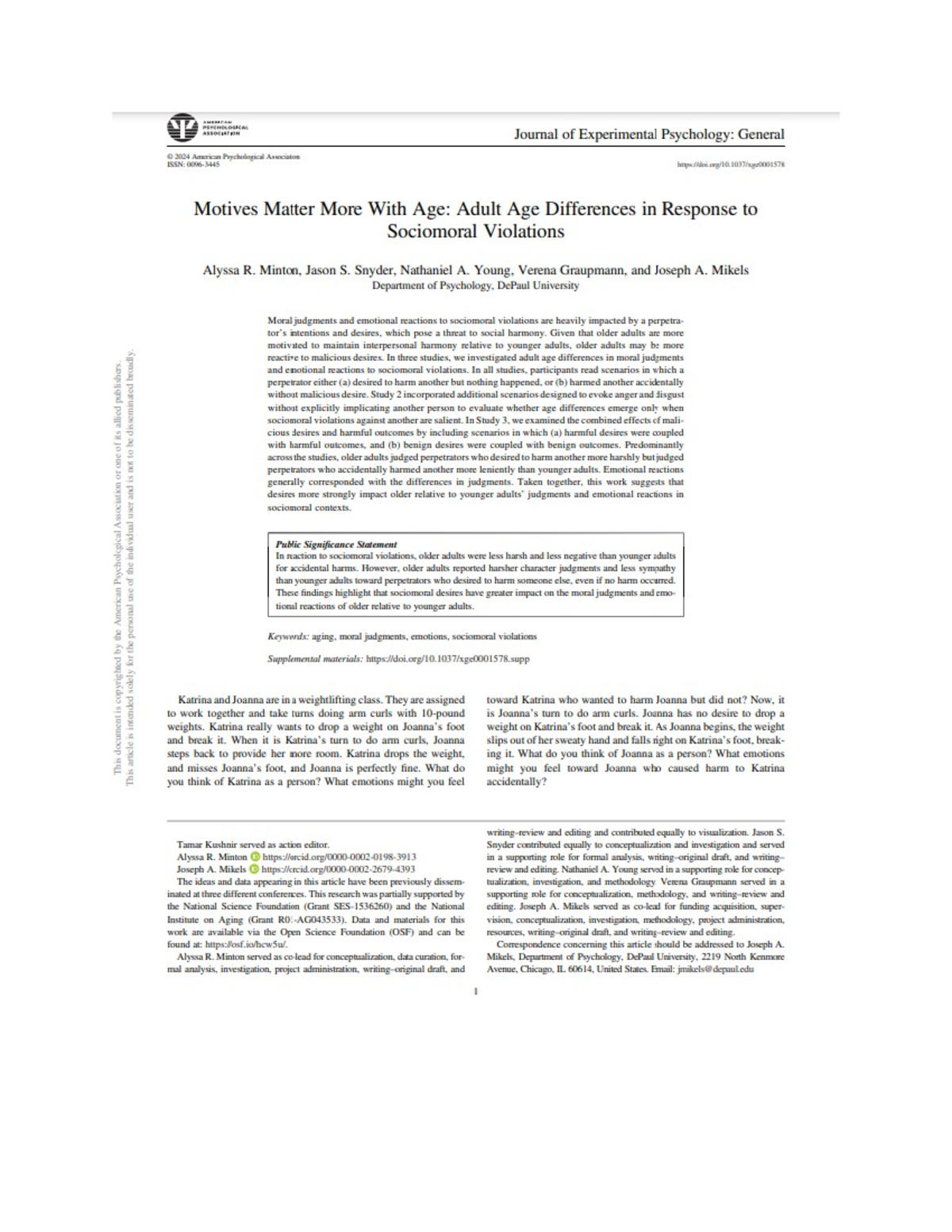 Psychology Research Report #4 - Pal Bhatt 50532272 Journal of ...